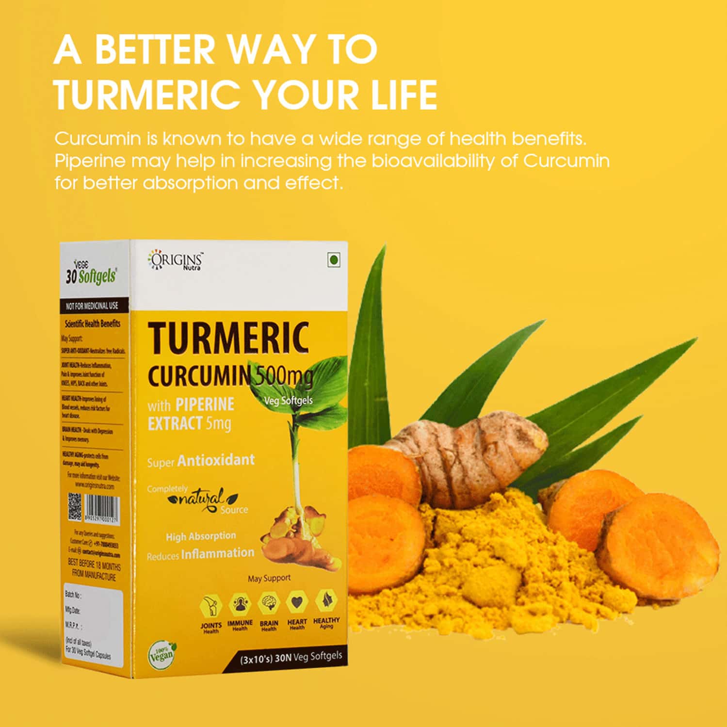Buy ORIGINS NUTRA TURMERIC CURCUMIN WITH PIPERINE EXTRACT (30 SOFTGELS ...