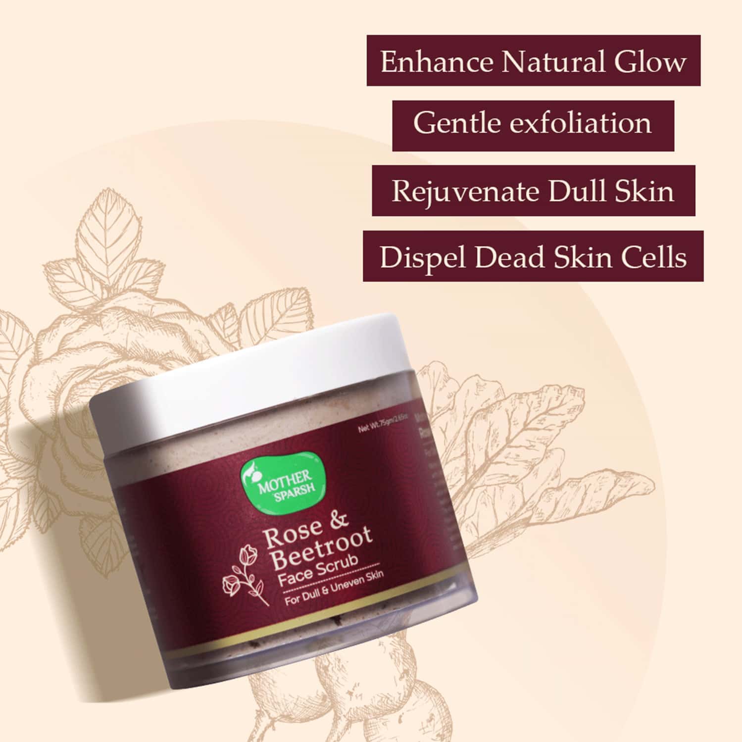 Buy MOTHER SPARSH ROSE &BEETROOT EXFOLIATING FACE SCRUB ENRICHED WITH ...