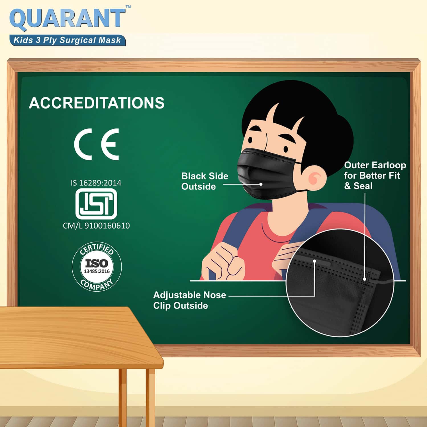 Buy QUARANT KIDS BLACK 3 PLY DISPOSABLE SURGICAL FACE MASK FOR BOYS ...