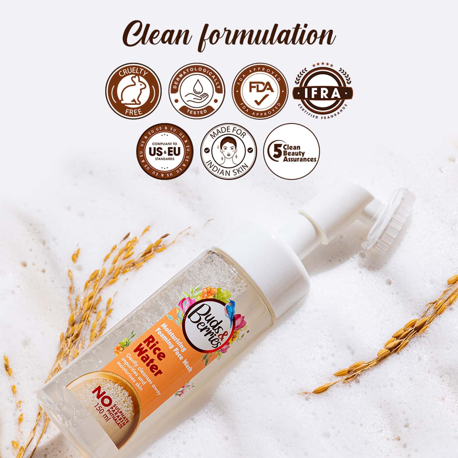 Buy BUDS & BERRIES MOISTURIZING RICE WATER FOAMING FACE WASH WITH BUILT ...