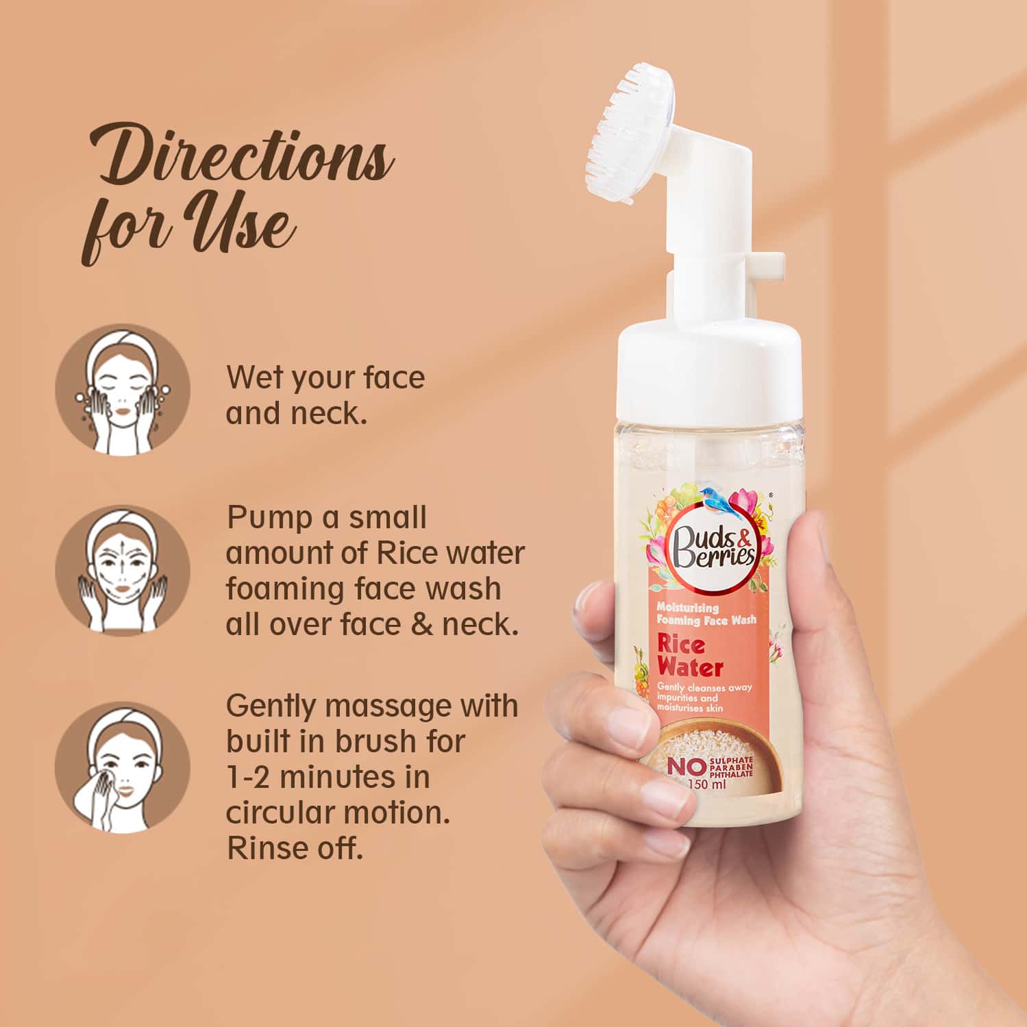 Buy BUDS & BERRIES MOISTURIZING RICE WATER FOAMING FACE WASH WITH BUILT ...