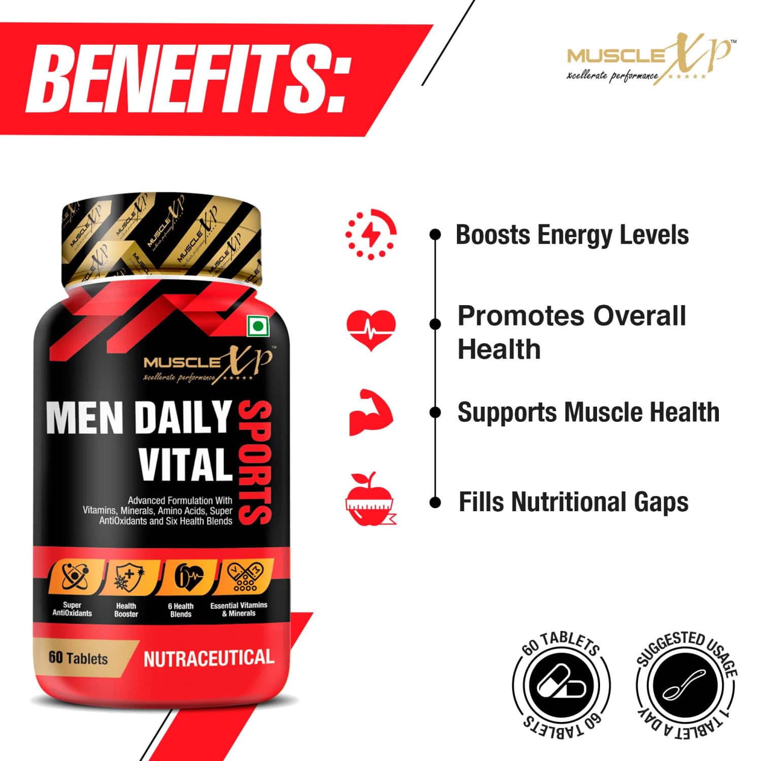 Buy MUSCLEXP MULTIVITAMIN MEN DAILY SPORTS WITH 47 NUTRIENTS (7 HEALTH ...