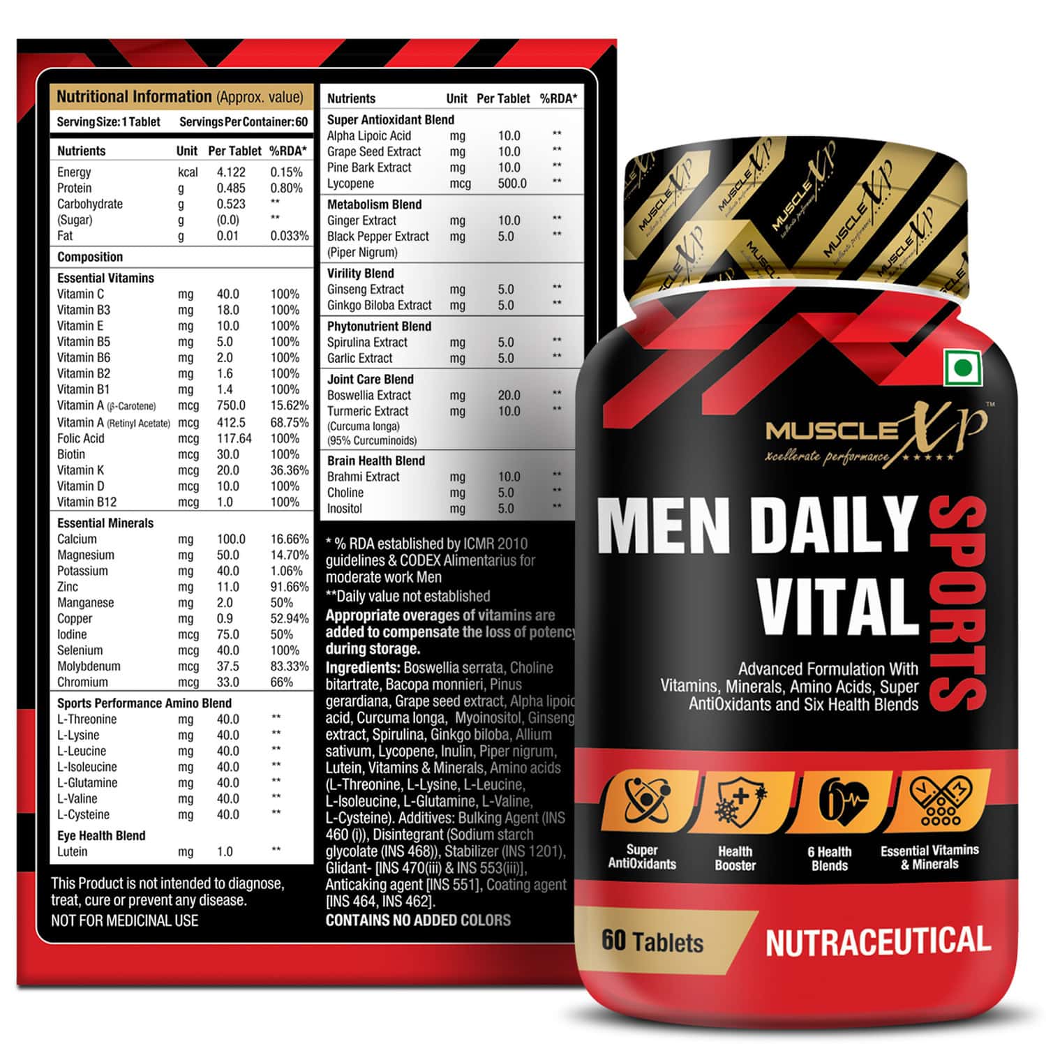 Buy MUSCLEXP MULTIVITAMIN MEN DAILY SPORTS WITH 47 NUTRIENTS (7 HEALTH ...