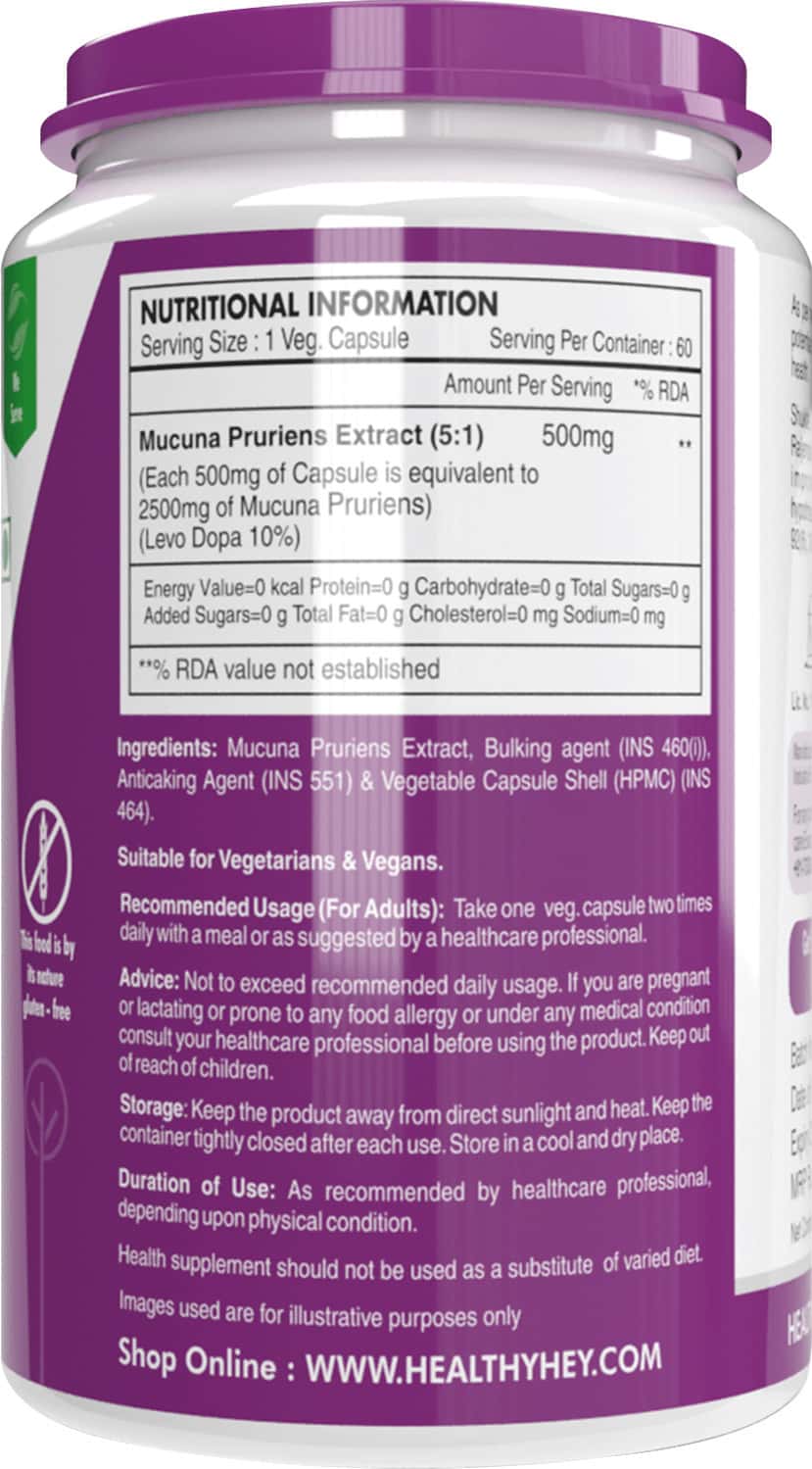 Buy HEALTHYHEY NUTRITION KAPIKACHHU - MUCUNA PRURIENS EXTRACT - 60 VEG ...