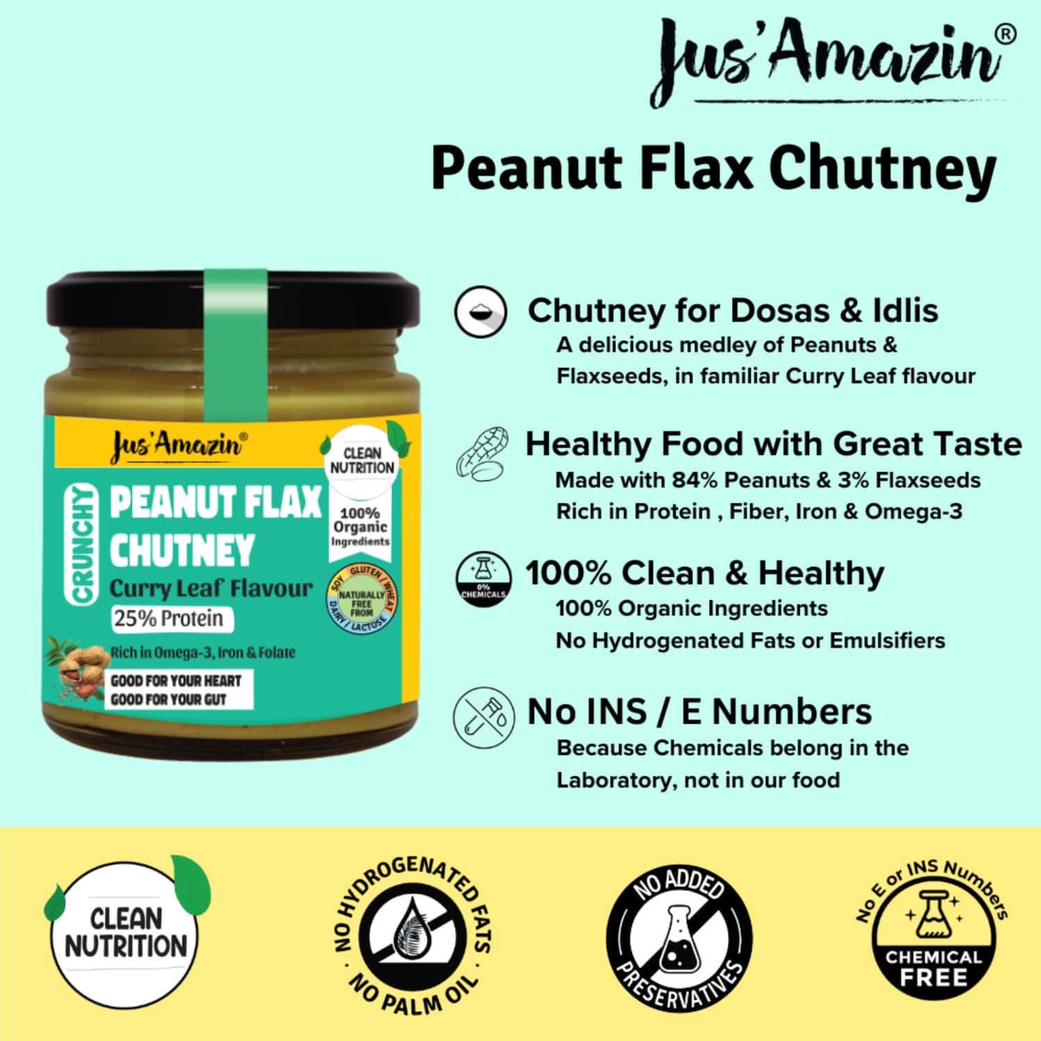 Buy JUS AMAZIN CRUNCHY ORGANIC PEANUT FLAX CHUTNEY CURRY LEAF FLAVOUR ...