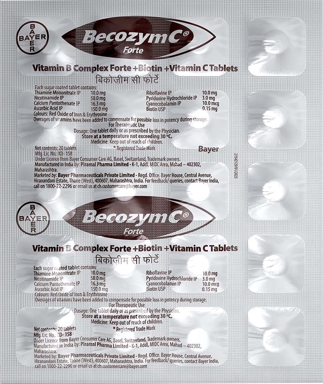Buy BECOZYM C FORTE B COMPLEX WITH VITAMIN C AND BIOTIN STRIP OF 20 ...