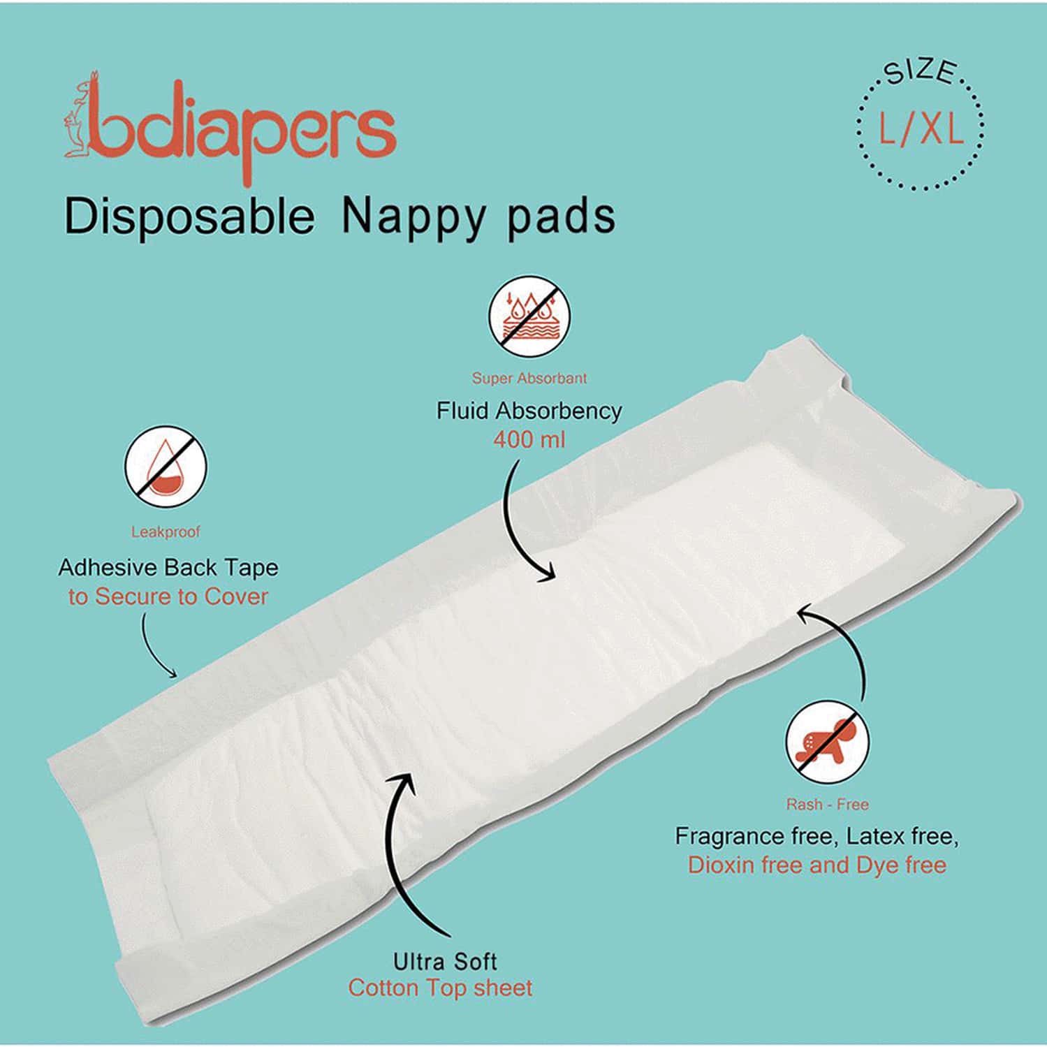 Buy LATEX AND DYE FREE 30 DISPOSABLE NAPPY PADS SIZE LARGE Online & Get ...