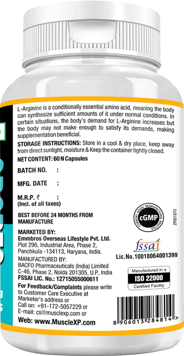 Buy MUSCLEXP L-ARGININE 1000MG FOR ATHLETIC ENDURANCE - 60 CAPSULES ...