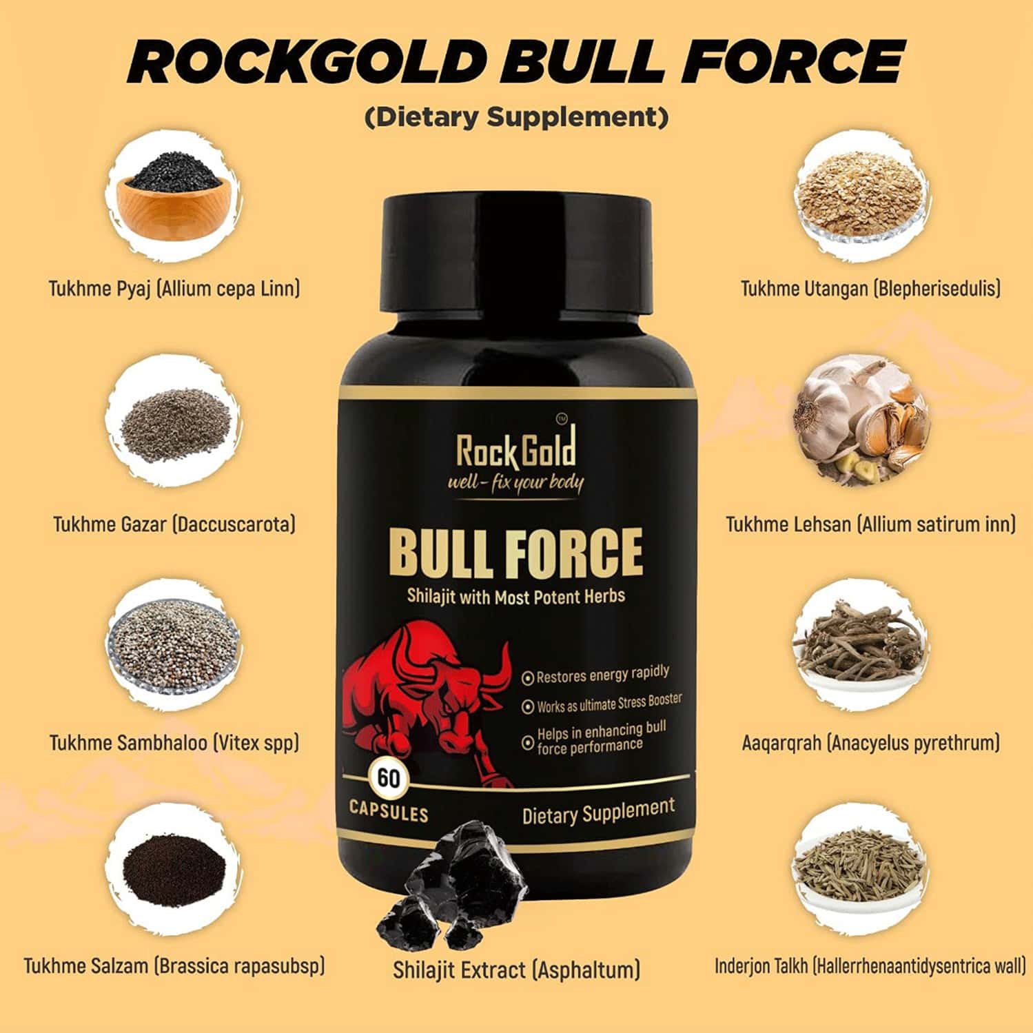 Buy ROCK GOLD BULL FORCE CAPSULE 500MG 60 CAPSULES (PACK OF 1) Online ...