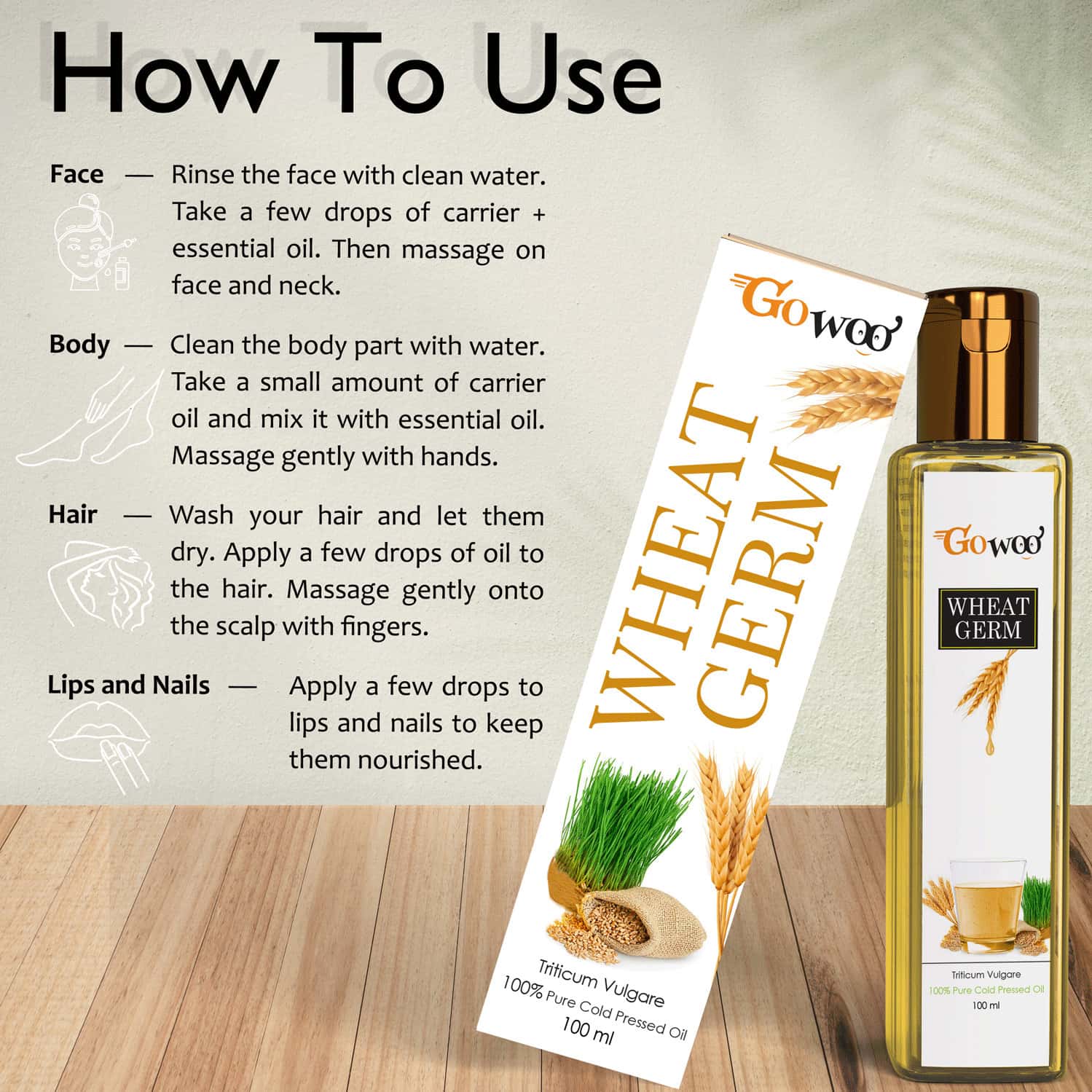 Buy GO WOO 100% PURE WHEAT GERM CARRIER OIL FOR SKIN LIGHTENING 100 ML ...