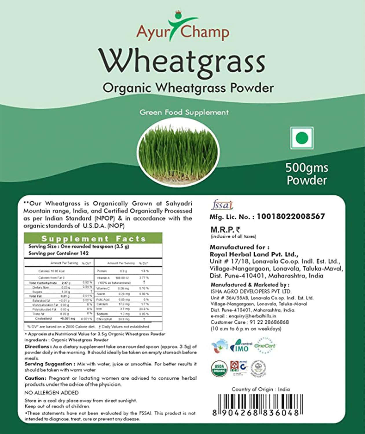 Buy AYUR CHAMP - PACK OF 4 -ORGANIC WHEATGRASS SUPERFOOD MULTI NUTRIENT ...