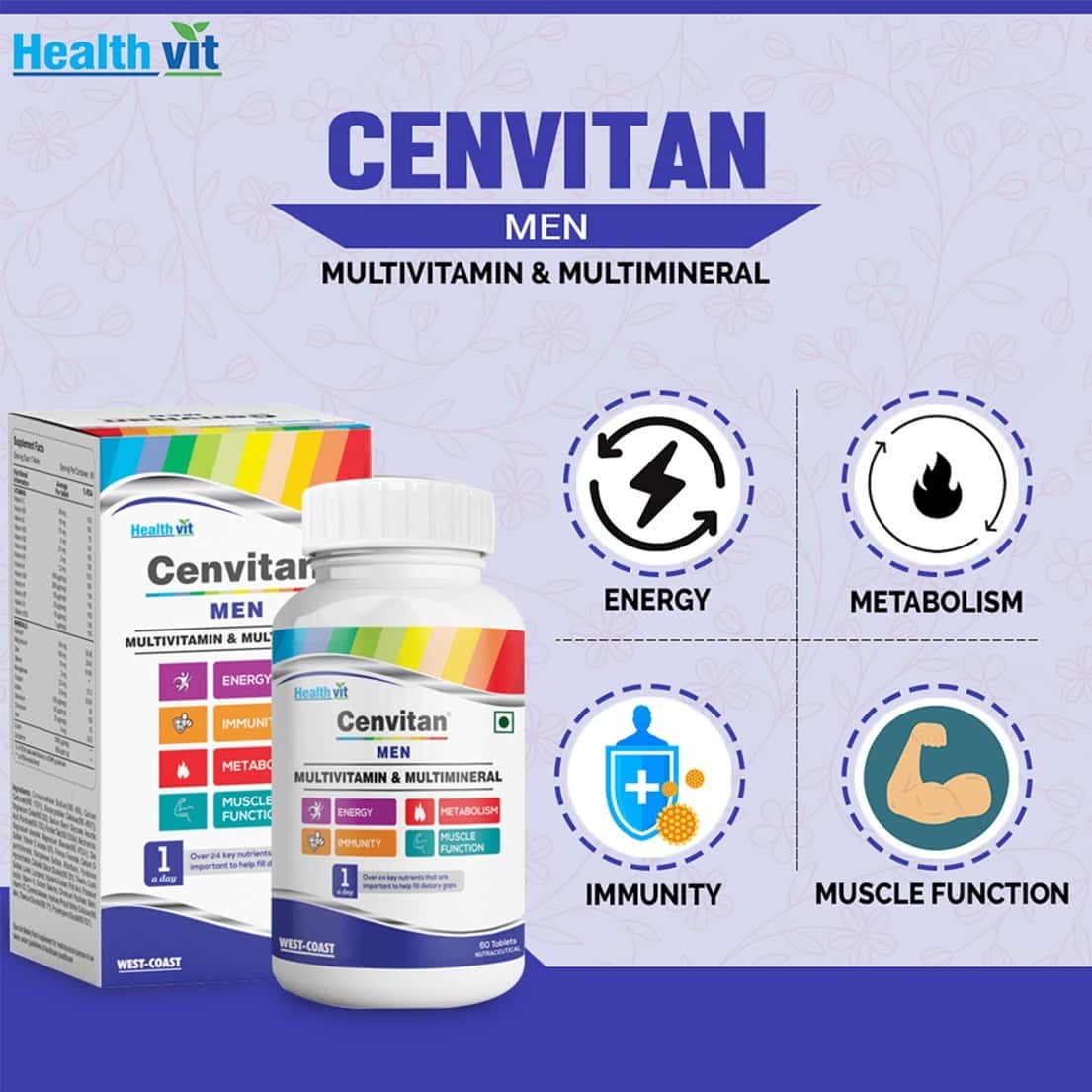 Buy HEALTHVIT CENVITAN MEN MULTIVITAMIN & MULTIMINERAL WITH 24 ...