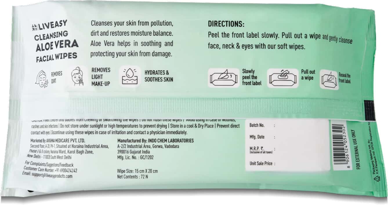 Buy LIVEASY ESSENTIALS CLEANSING ALOE VERA REFRESHING LIME FACIEL WIPES ...