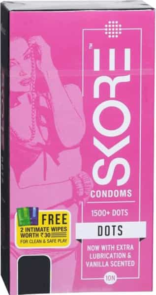 Buy SKORE CONDOMS 1500+ DOTS WITH EXTRA LUBRICATION & VANILLA SCENTED - 10'S WITH FREE 2 ...
