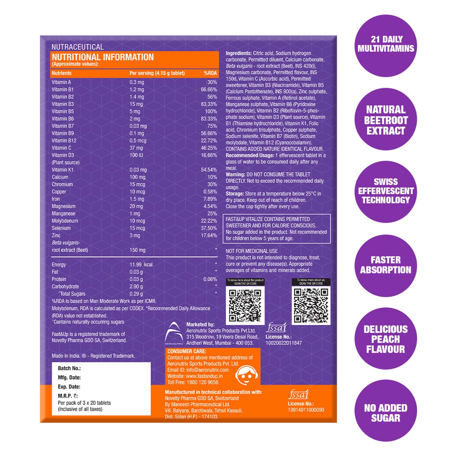 Buy FAST&UP VITALIZE - IMMUNITY ESSENTIAL MULTIVITAMIN FOR MEN & WOMEN ...