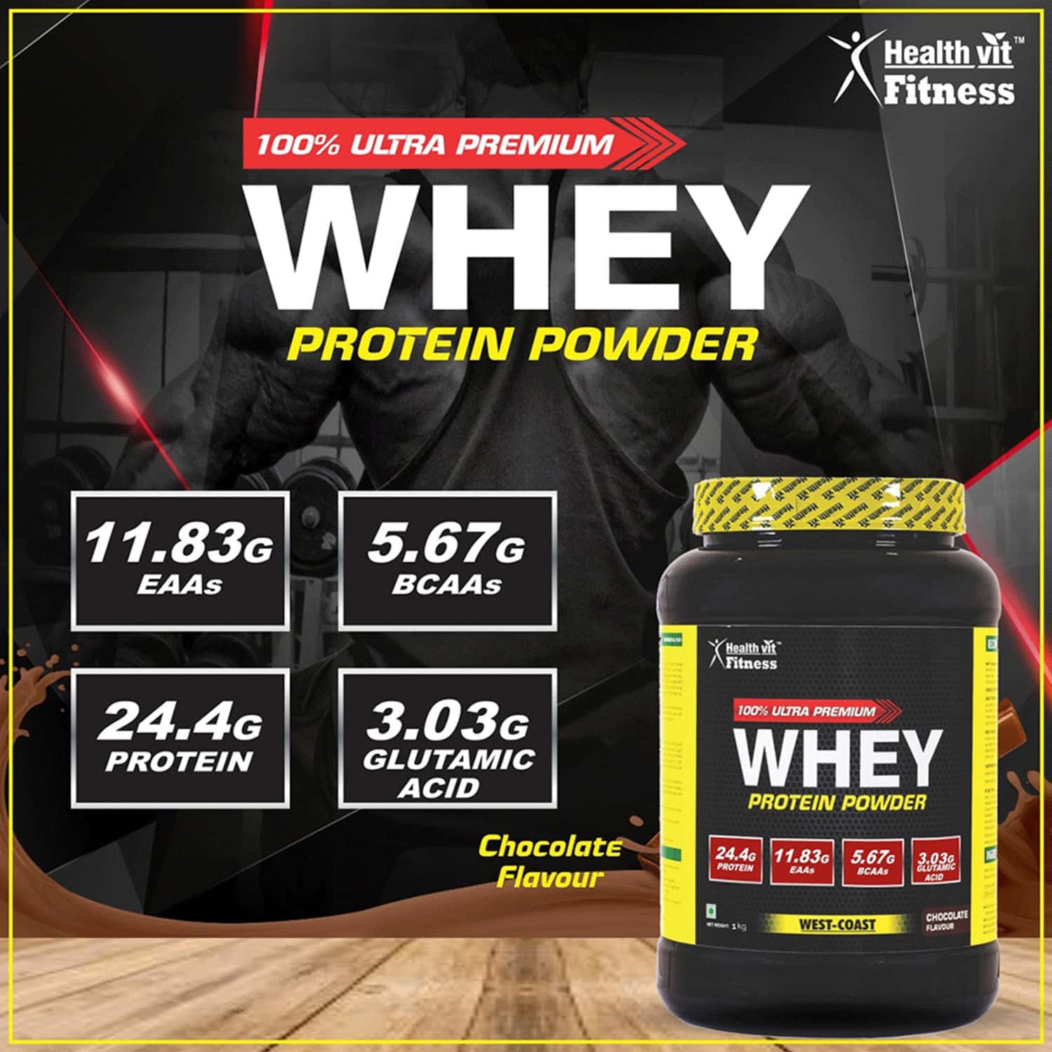 Buy HEALTHVIT FITNESS 100% ULTRA-PREMIUM WHEY PROTEIN | 1KG / 2.2LBS ...