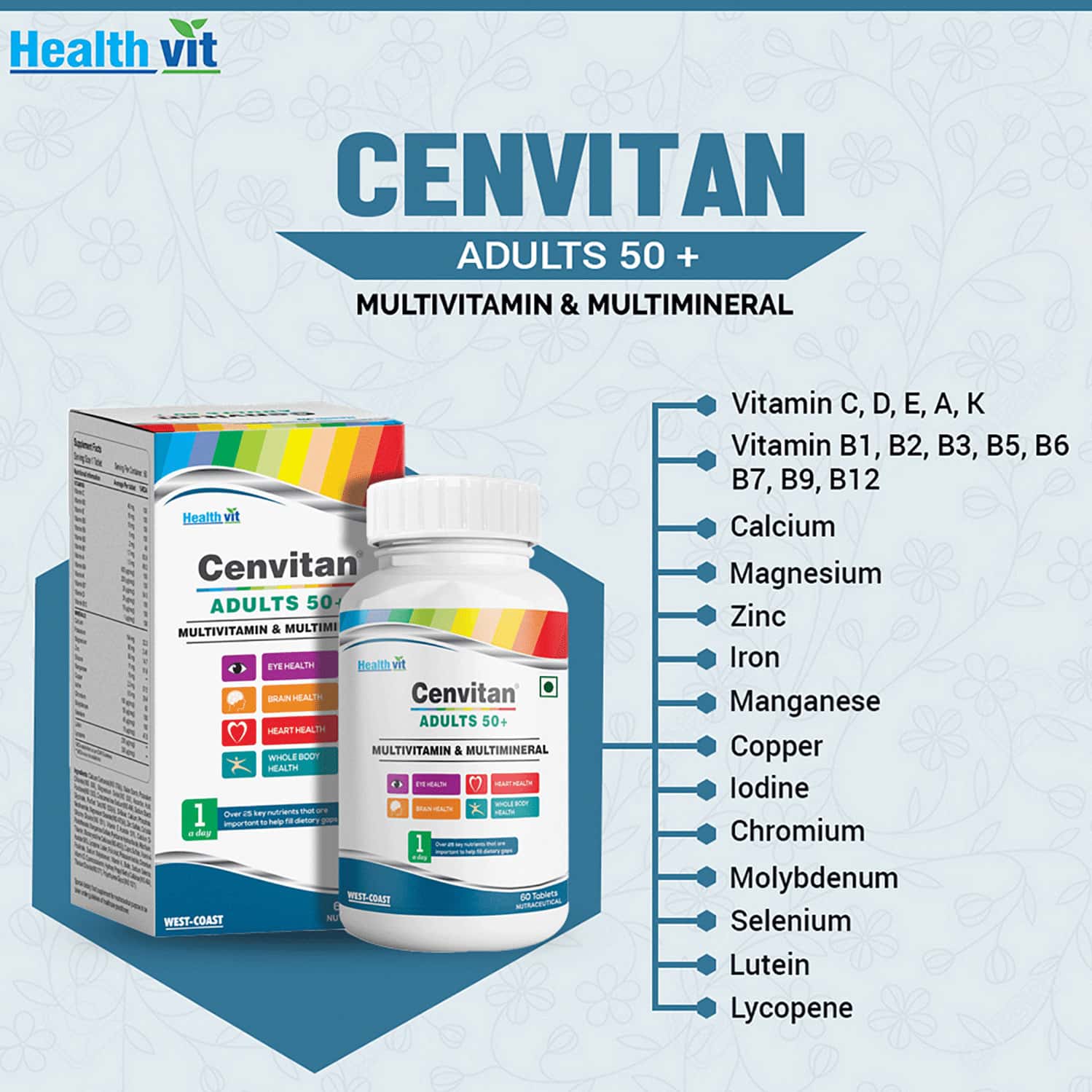 Buy HEALTHVIT CENVITAN ADULTS 50+ MULTIVITAMIN & MULTIMINERAL WITH 25 ...