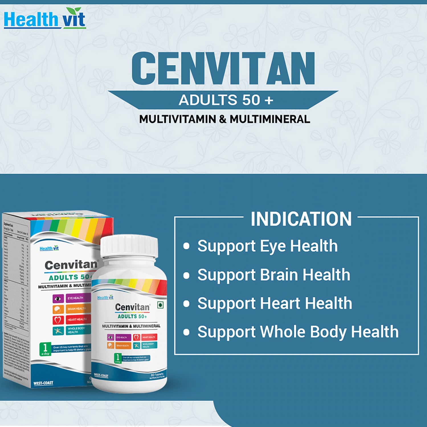 Buy HEALTHVIT CENVITAN ADULTS 50+ MULTIVITAMIN & MULTIMINERAL WITH 25 ...