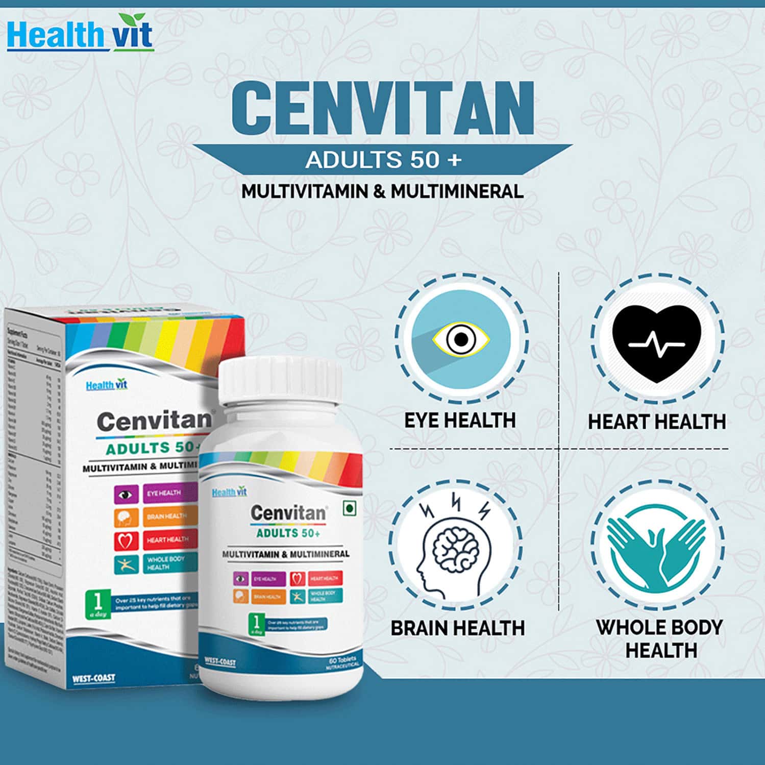 Buy HEALTHVIT CENVITAN ADULTS 50+ MULTIVITAMIN & MULTIMINERAL WITH 25 ...