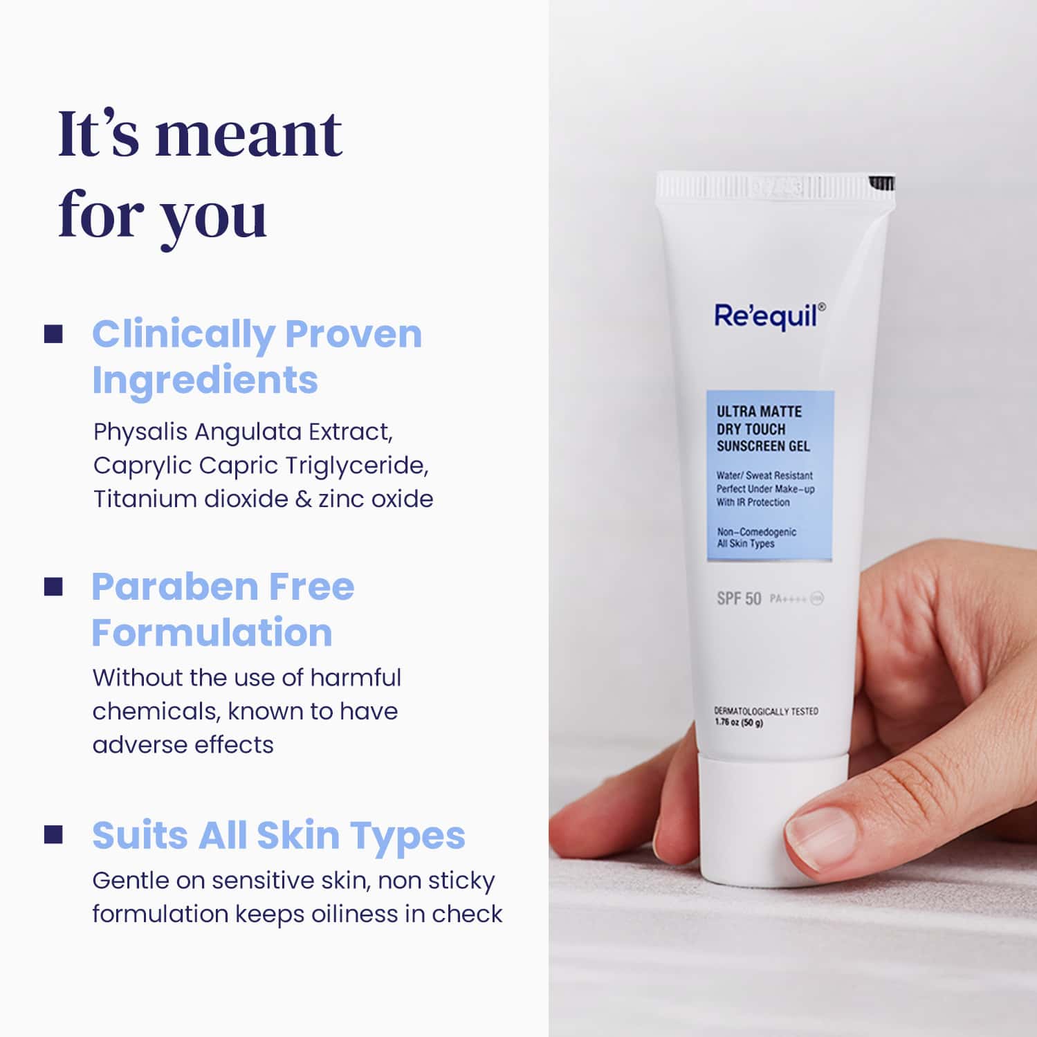 Buy RE'EQUIL ULTRA MATTE DRY TOUCH SUNSCREEN GEL SPF 50 PA++++ 50GM ...