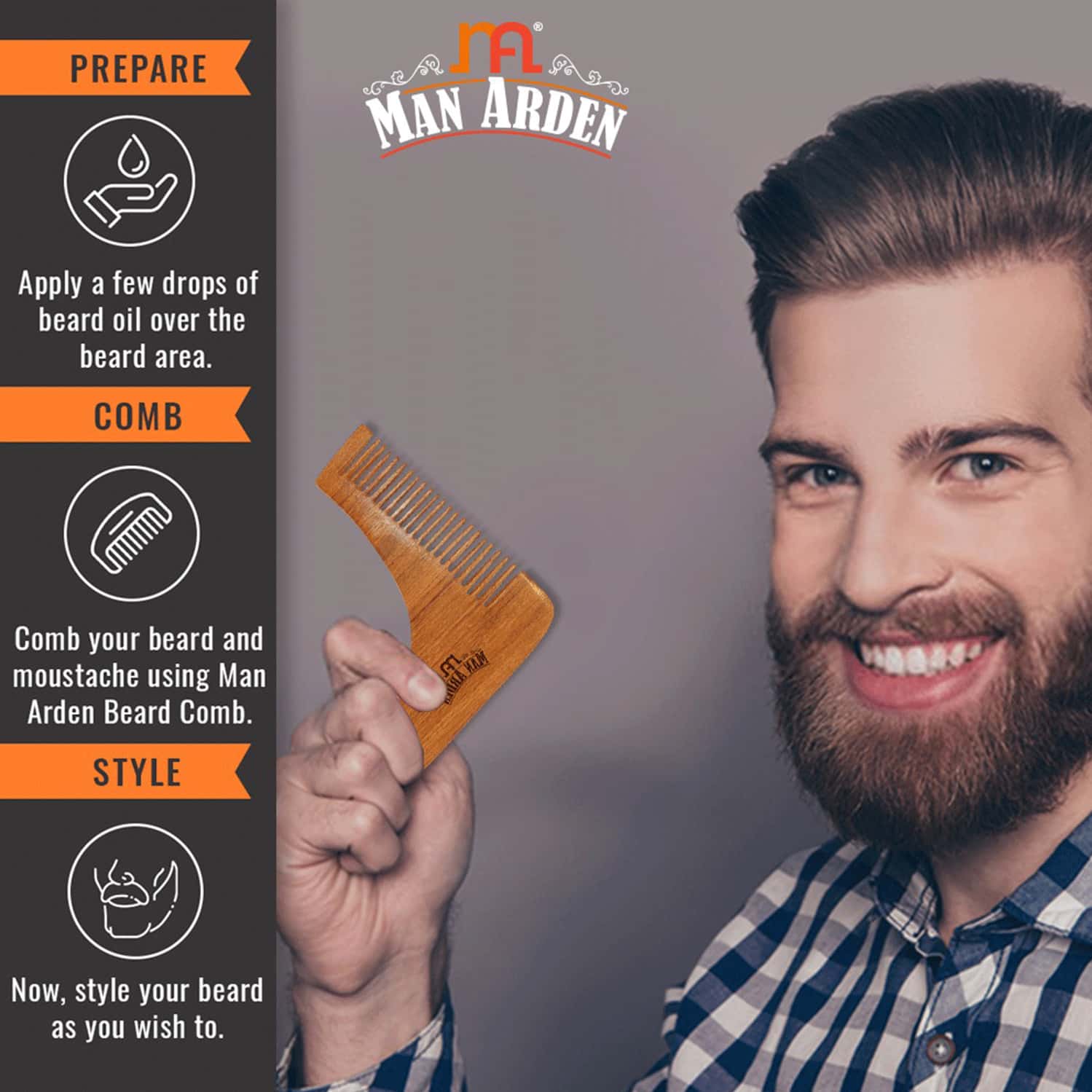 Buy MAN ARDEN NEEM WOODEN L SHAPED BEARD COMB WITH RICH LEATHER POUCH ...