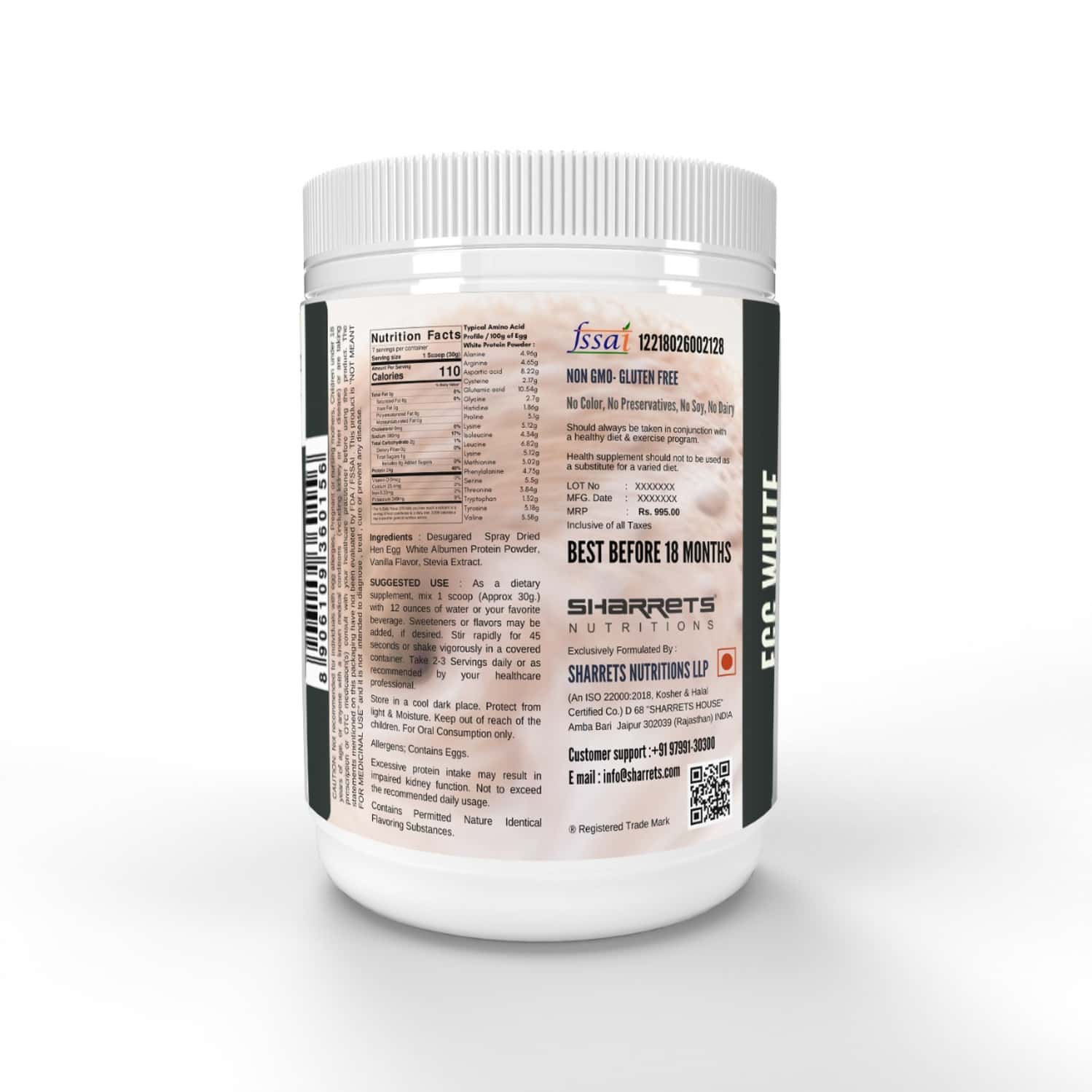Buy SHARRETS EGG WHITE ALBUMEN PROTEIN POWDER - VANILLA FLAVOR, LACTOSE ...
