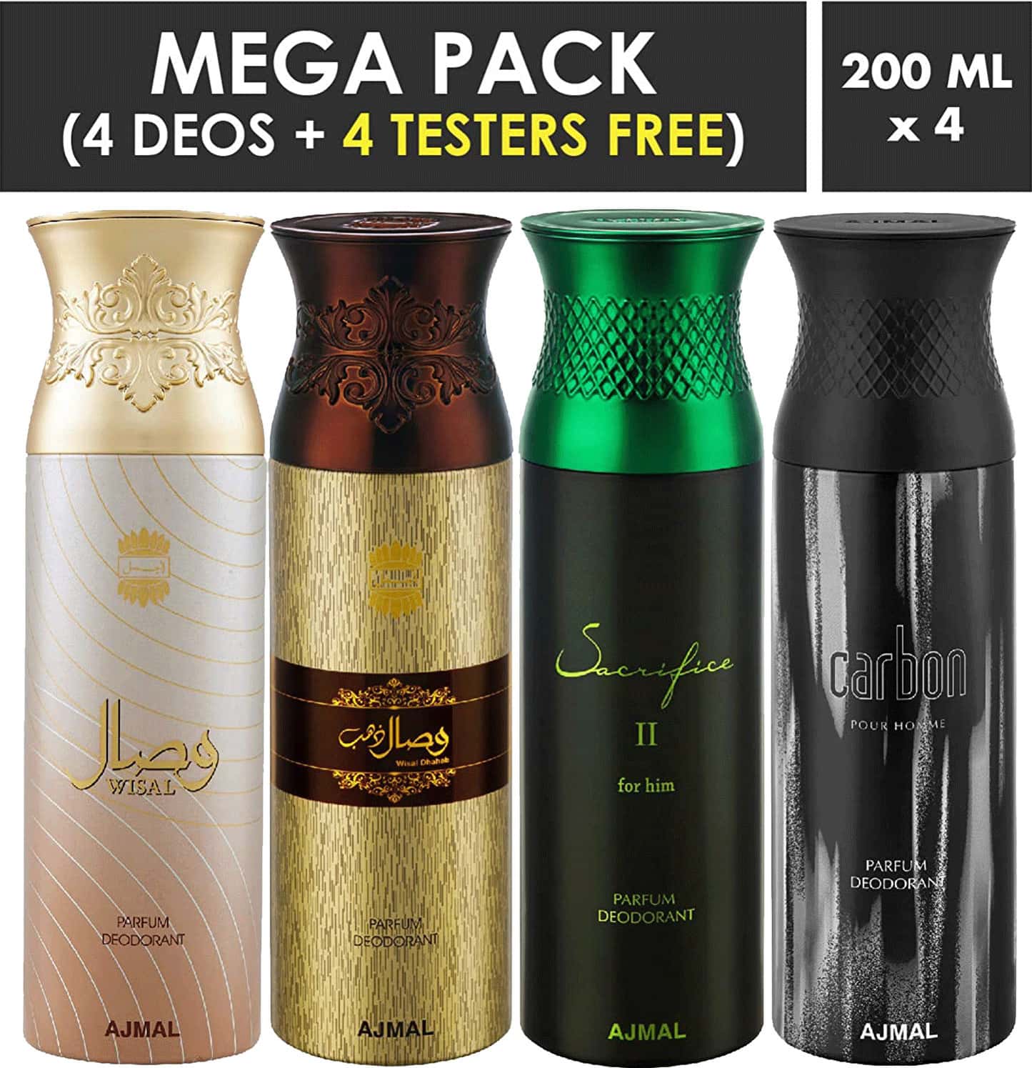 Buy AJMAL WISAL & WISAL DHAHAB & SACRIFICEIIHIM & CARBON DEODORANT ...