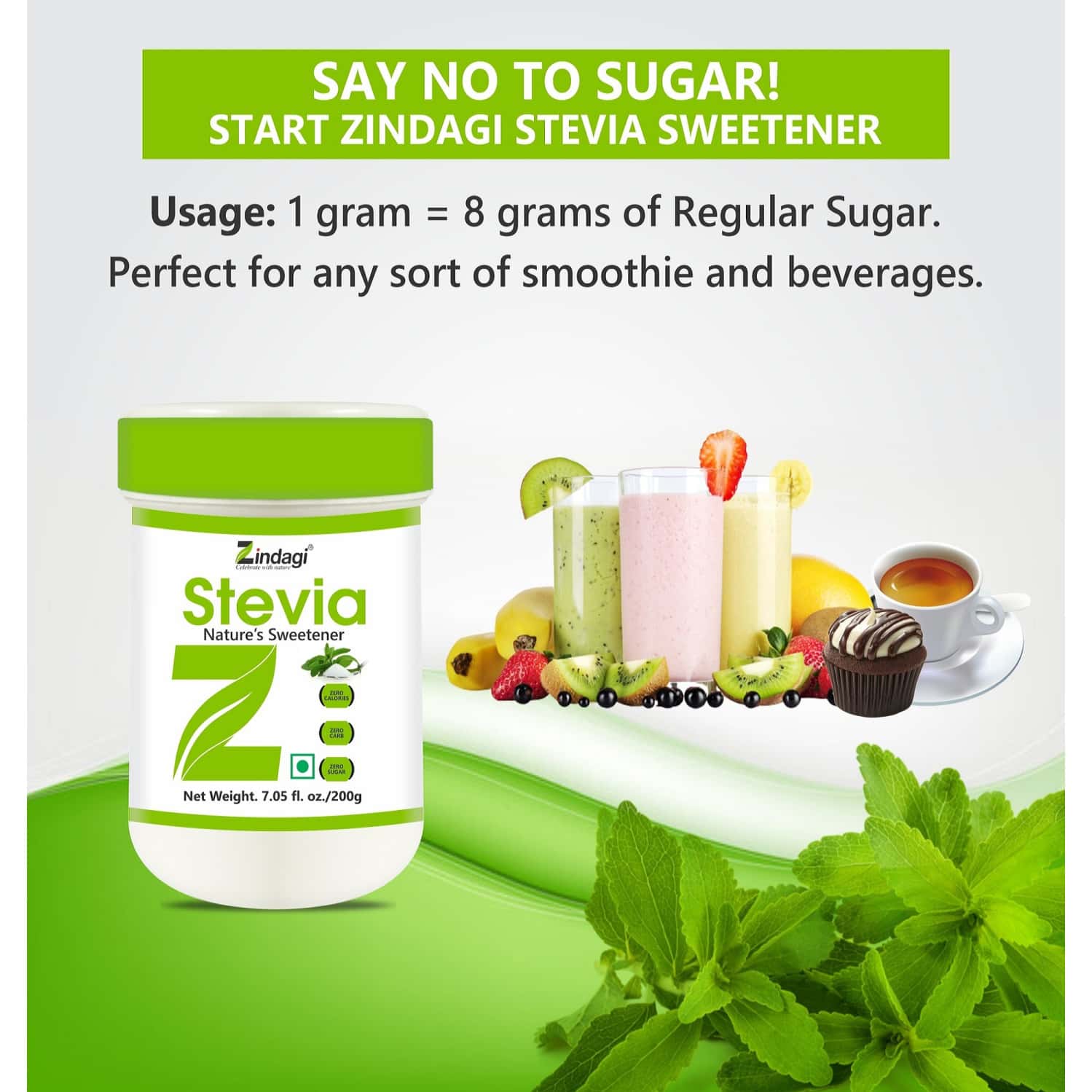 Buy ZINDAGI STEVIA SUGAR FREE POWDER | STEVIA NATURAL SUGAR POWDER ...