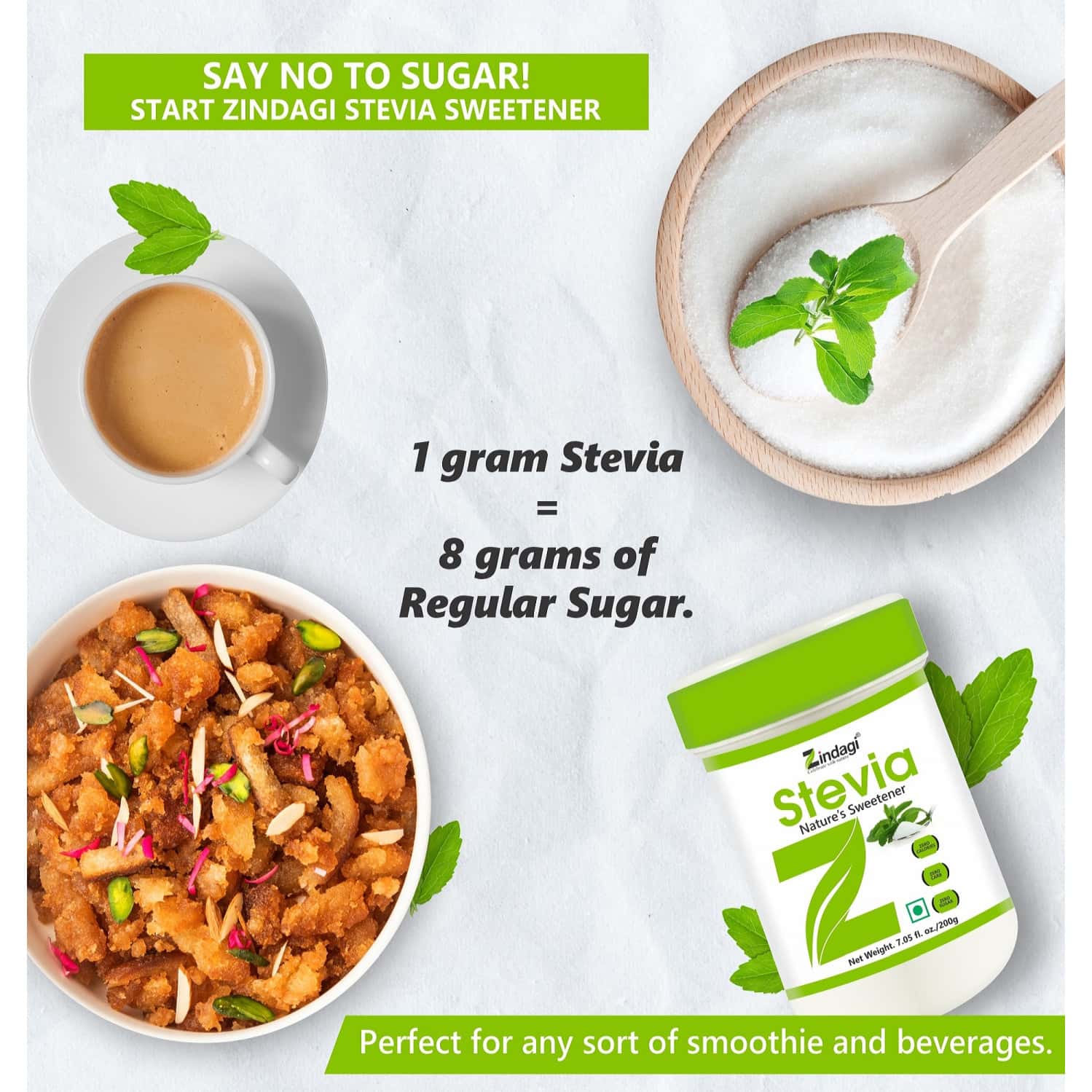 Buy ZINDAGI STEVIA SUGAR FREE POWDER | STEVIA NATURAL SUGAR POWDER ...