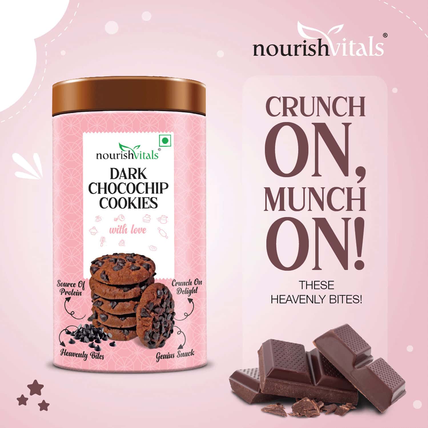 Buy NOURISHVITALS DARK CHOCOCHIP CHOCOLATE COOKIES HEAVENLY BITES ...
