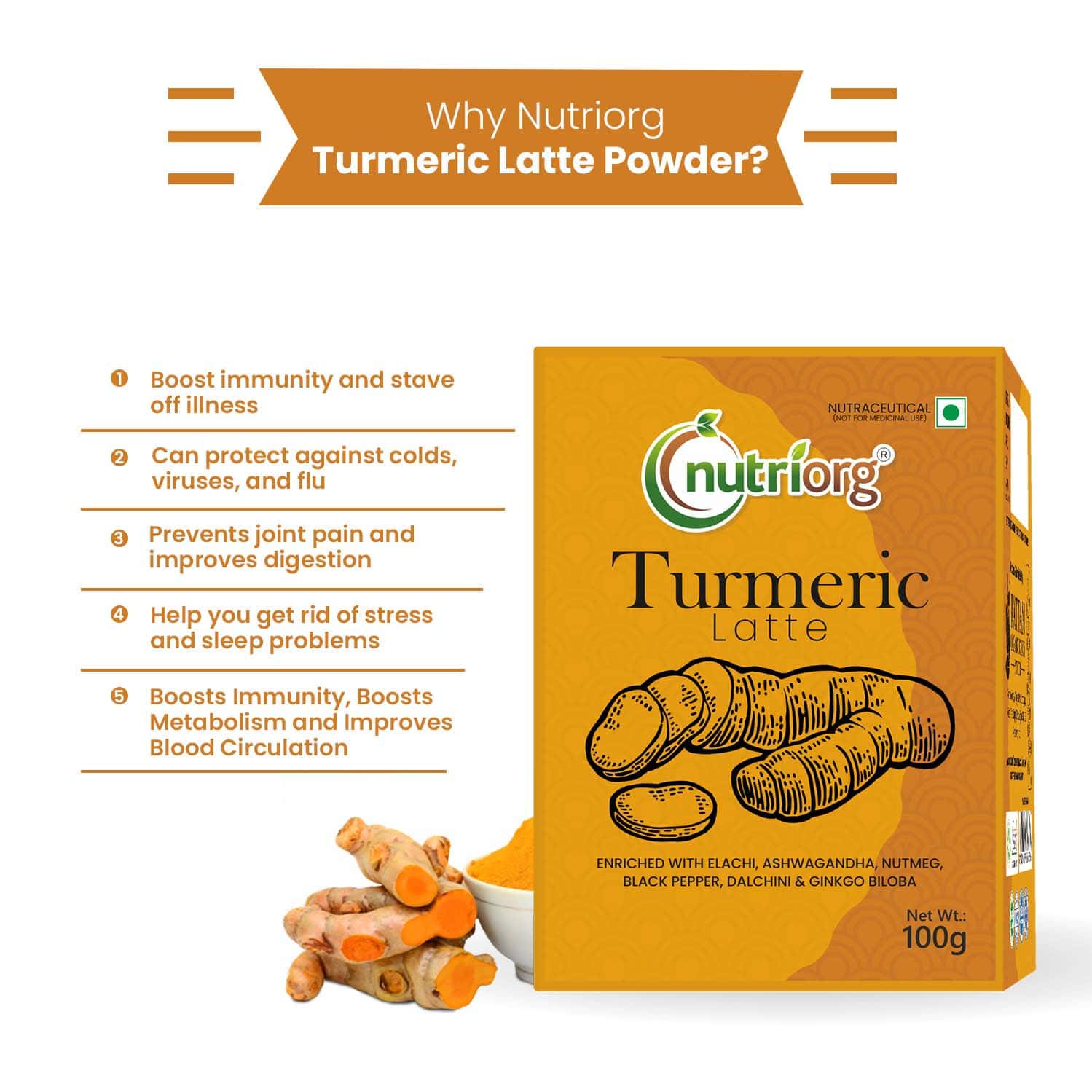 Buy NUTRIORG CERTIFIED ORGANIC TURMERIC LATTE 100G Online & Get Upto 60 ...