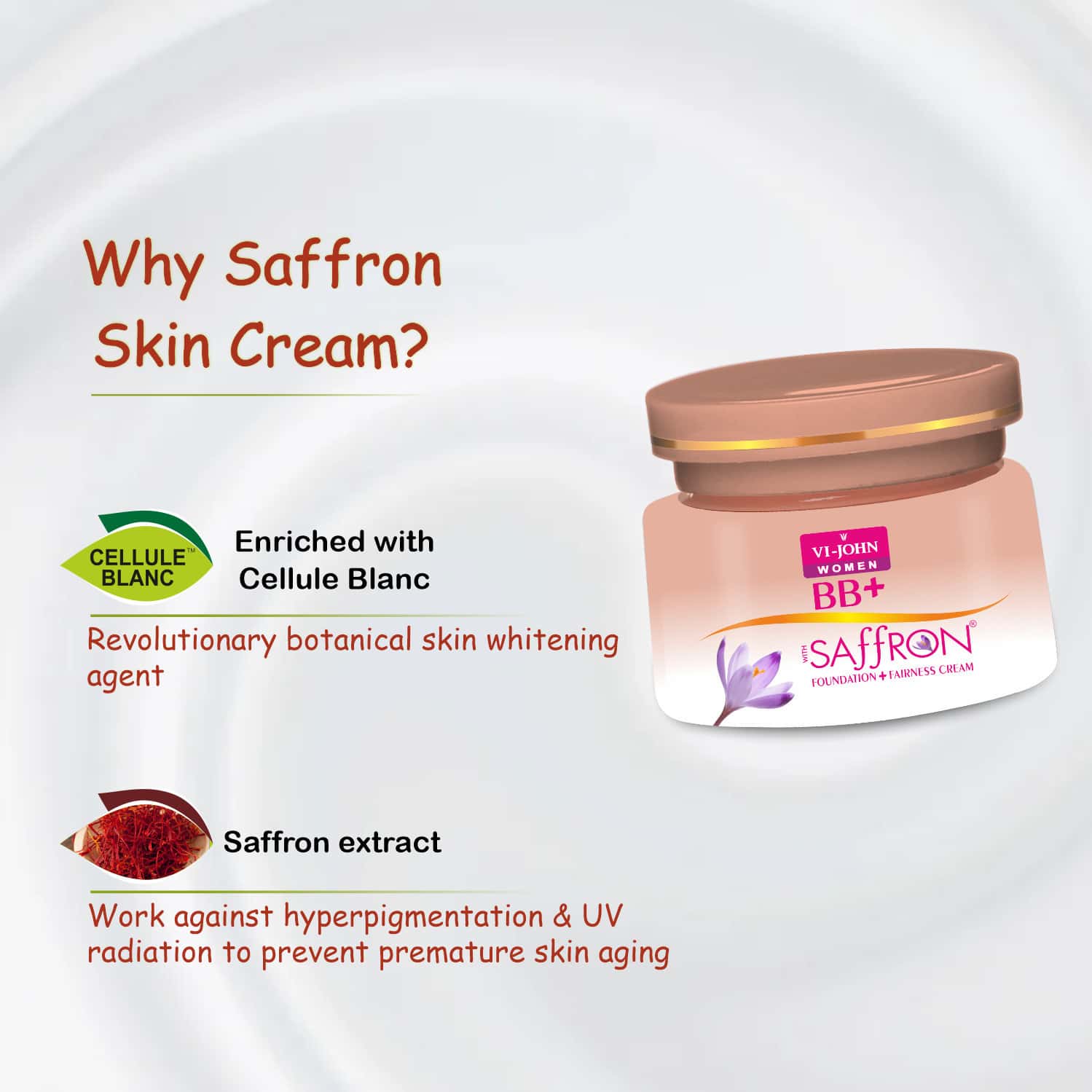 Buy VI-JOHN WOMEN SAFFRON BB+ FAIRNESS CREAM WITH FOUNDATION 50G Online ...