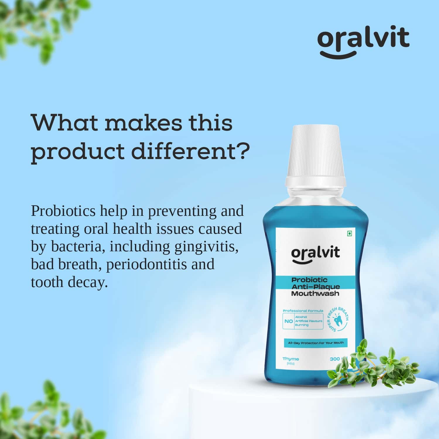 Buy ORALVIT PROBIOTIC ANTI-PLAQUE MOUTHWASH WITH MILD THYME | FIGHTS ...