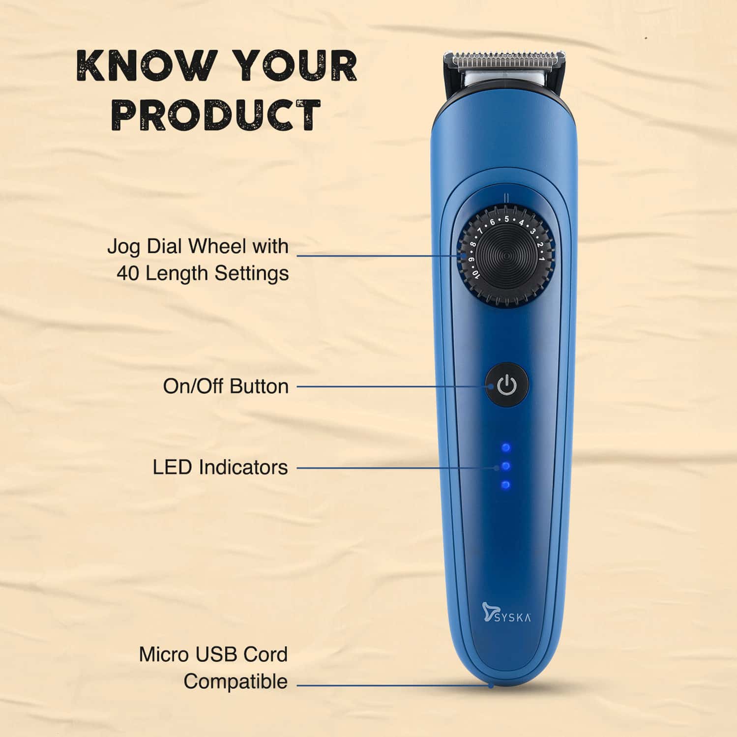 Buy SYSKA HT950 RUNTIME: 120 MIN TRIMMER FOR MEN (BLUE) Online & Get ...