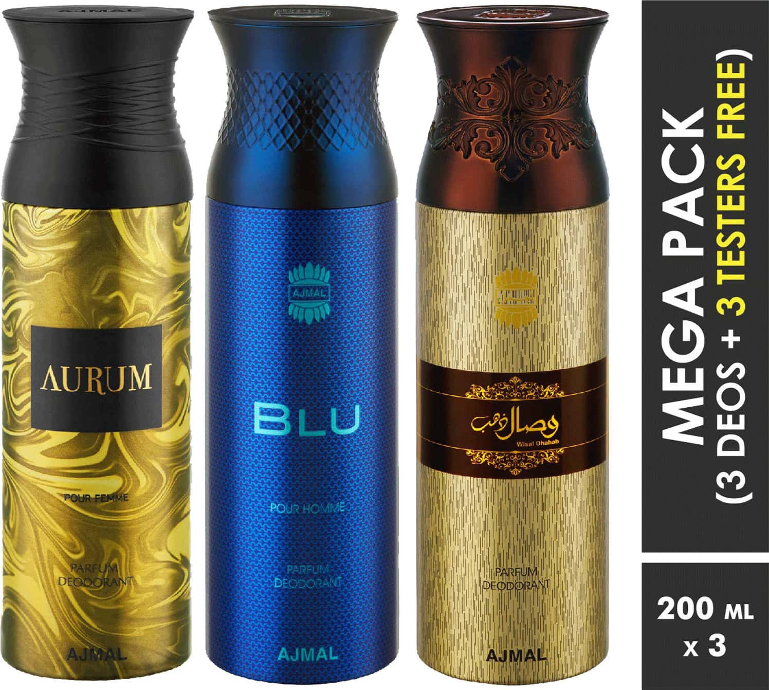 Buy AJMAL AURUM & BLU & WISAL DAHAB DEODORANT PERFUME - FOR MEN & WOMEN ...