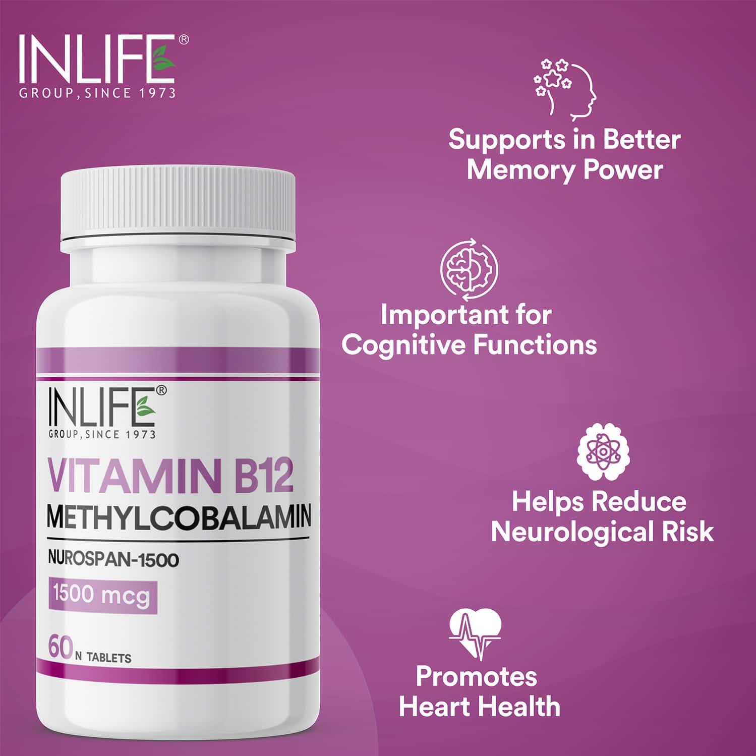Buy INLIFE VITAMIN B12 1500MCG NERVOUS SYSTEM SUPPORT FOR MEN AND WOMEN ...