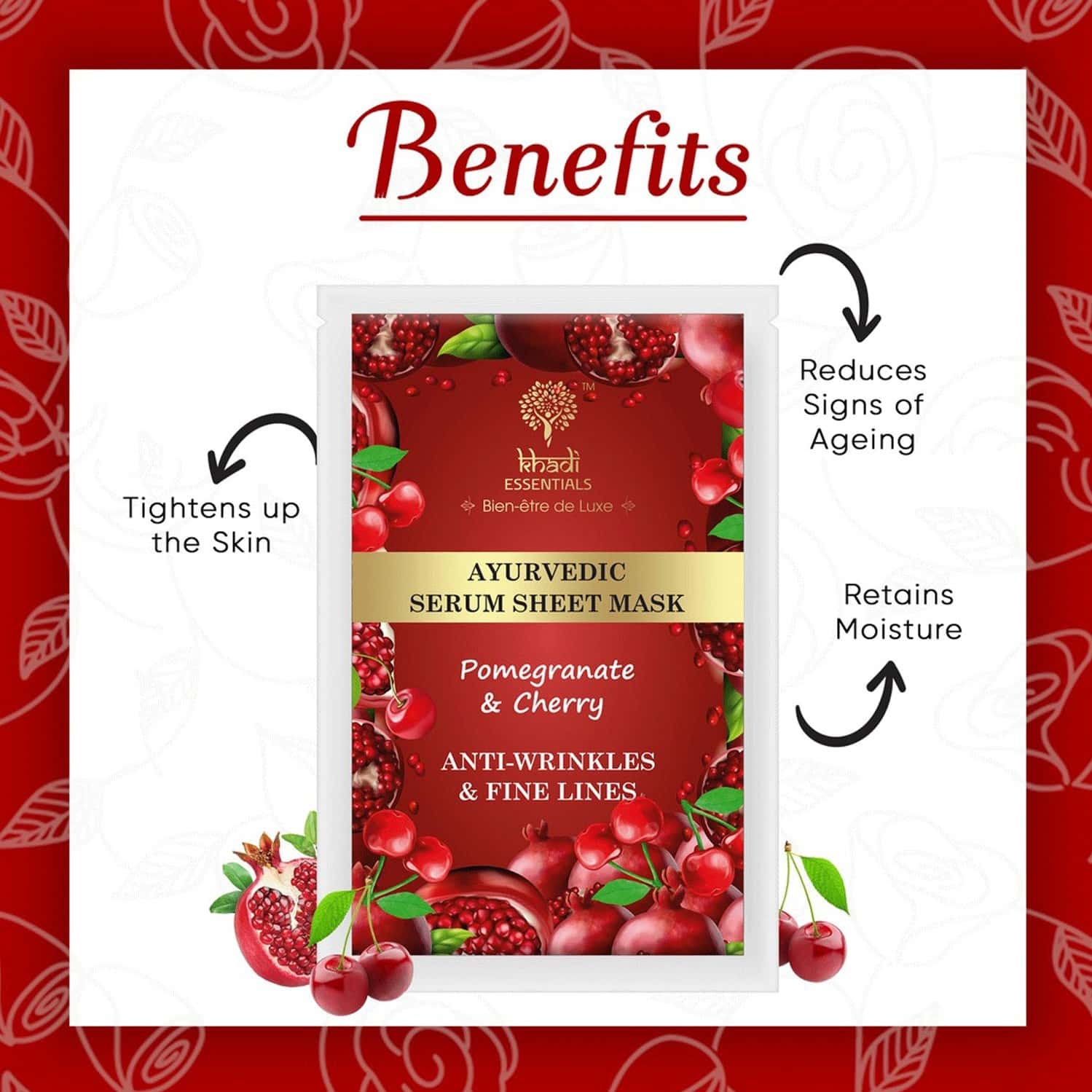 Buy KHADI ESSENTIALS AYURVEDIC POMEGRANATE SERUM SHEET MASK FOR HYDERATING & GLOWING SKIN (PACK ...