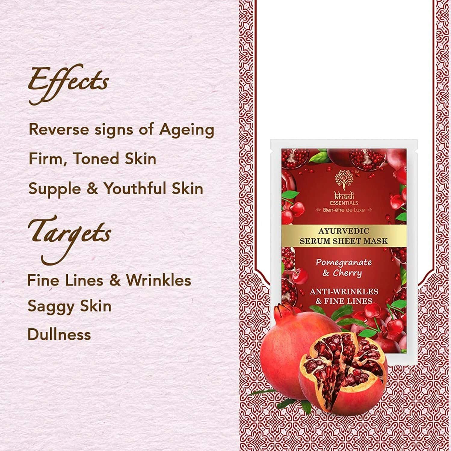 Buy KHADI ESSENTIALS AYURVEDIC POMEGRANATE SERUM SHEET MASK FOR HYDERATING & GLOWING SKIN (PACK ...