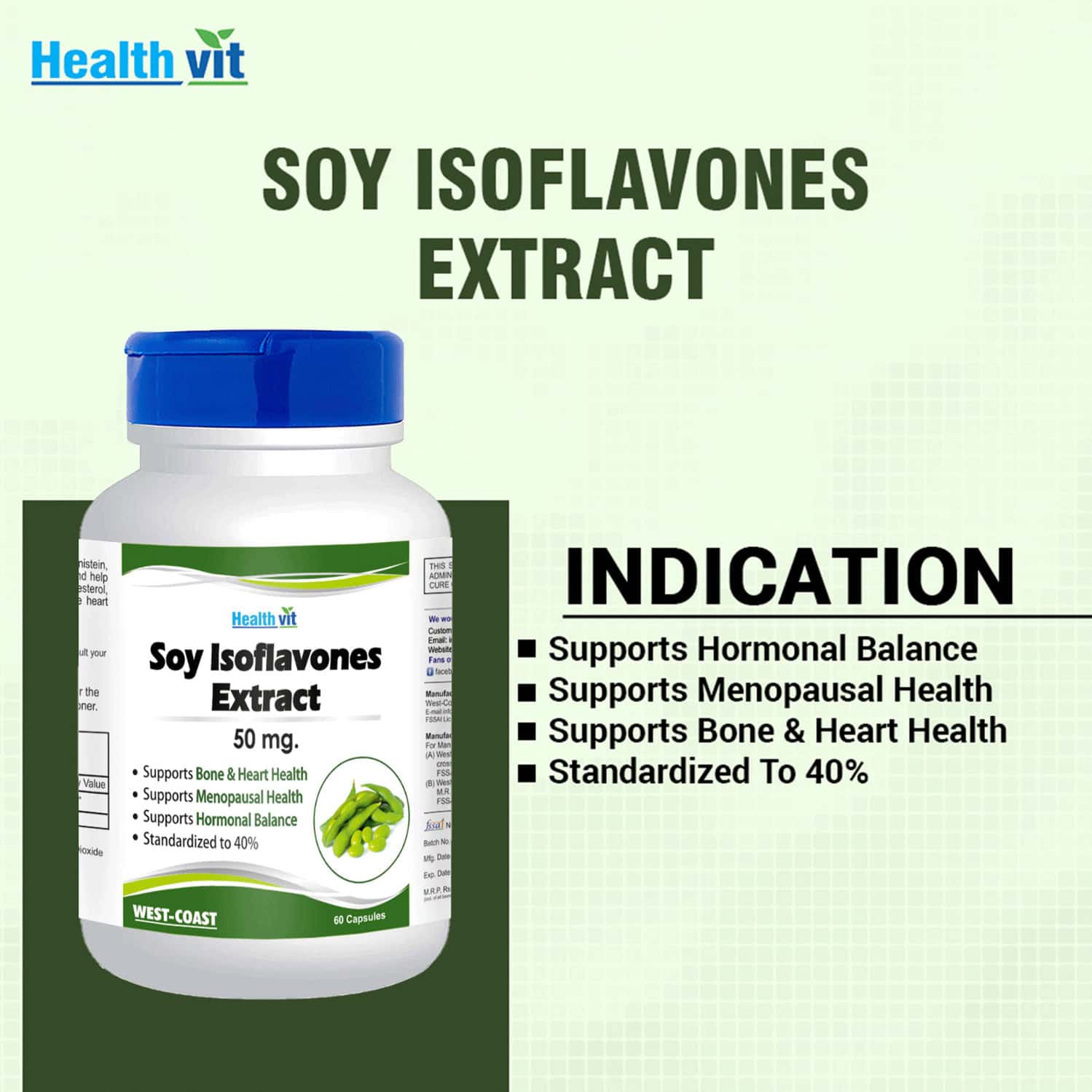 Buy HEALTHVIT SOY ISOFLAVONES EXTRACT 50 MG - 60 CAPSULES Online & Get ...