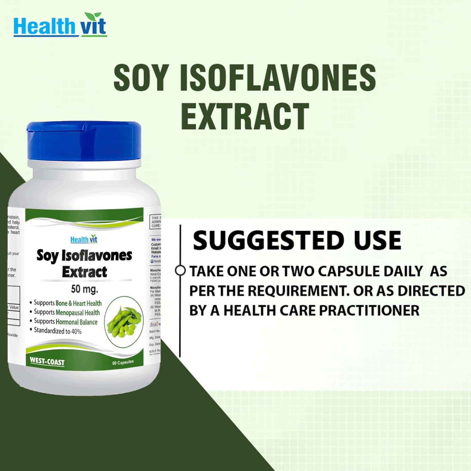 Buy HEALTHVIT SOY ISOFLAVONES EXTRACT 50 MG - 60 CAPSULES Online & Get ...