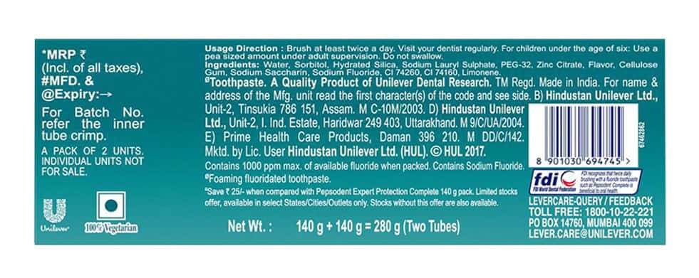 Buy Pepsodent Expert Protection Complete Toothpaste 2 X 140 Gm Online ...