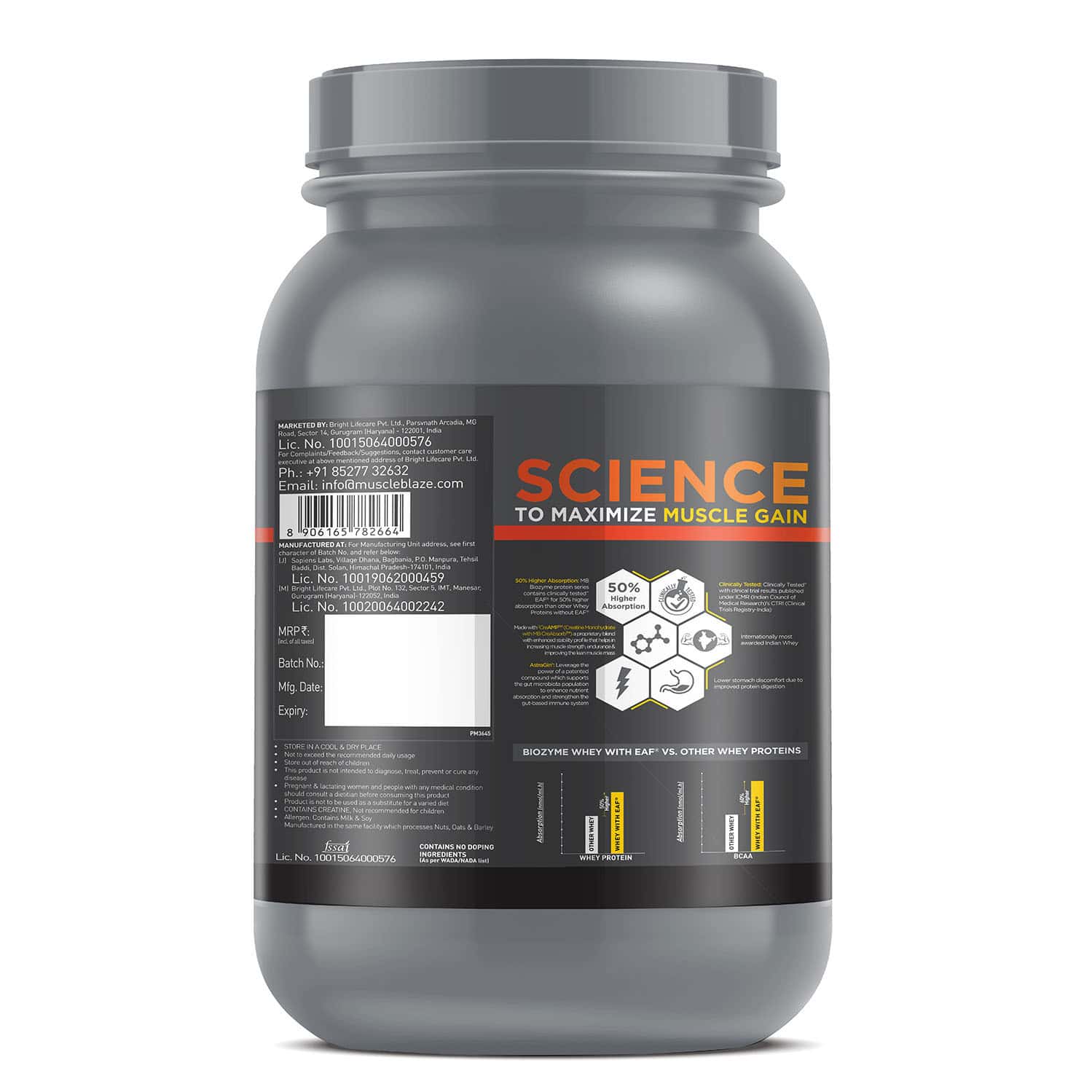 Buy MUSCLEBLAZE BIOZYME WHEY PROTEIN PR WITH 30G PROTEIN, 3G CREATINE ...