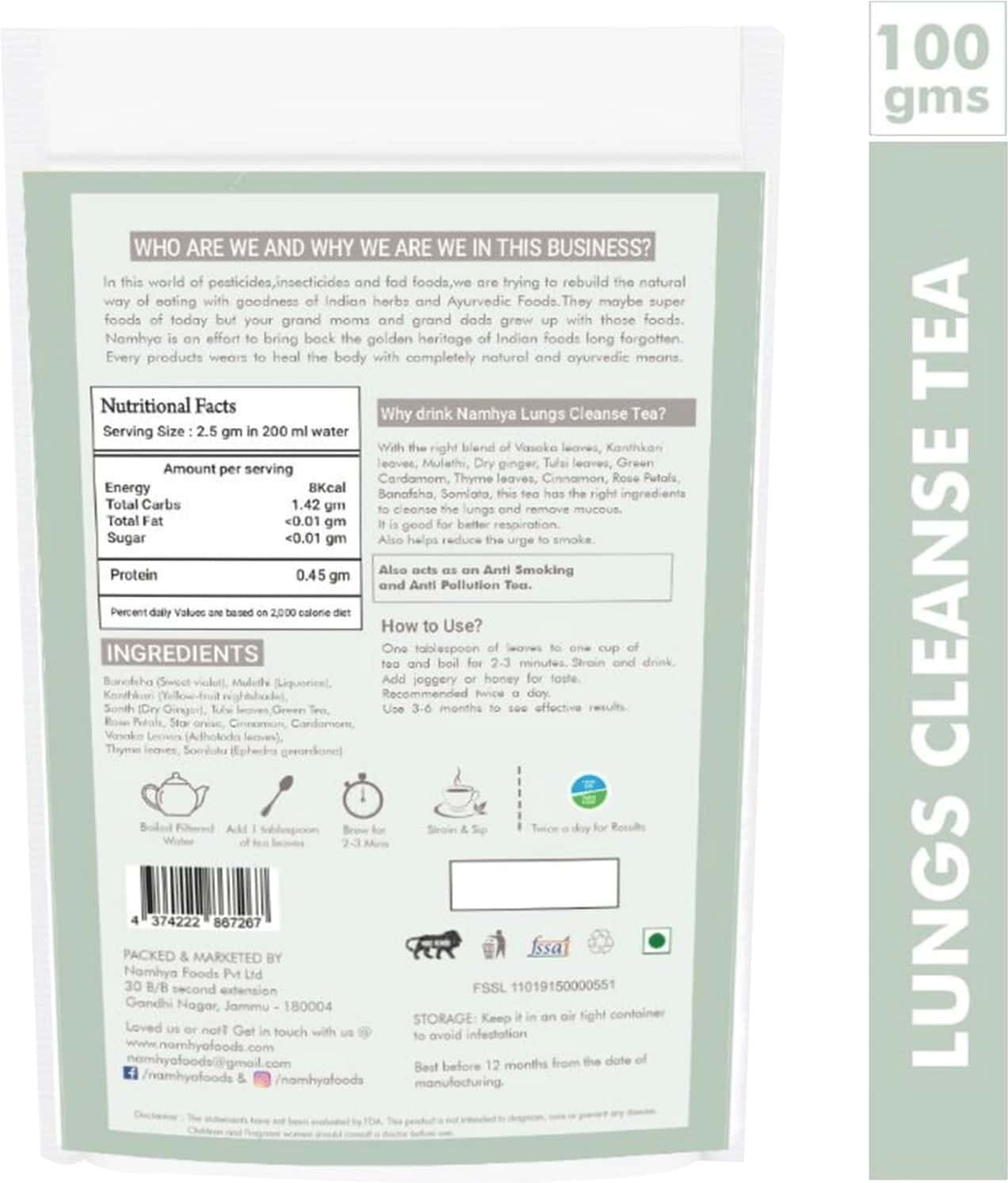 Buy NAMHYA LUNGS CLENASE TEA 100G POUCH Online & Get Upto 60% OFF at ...