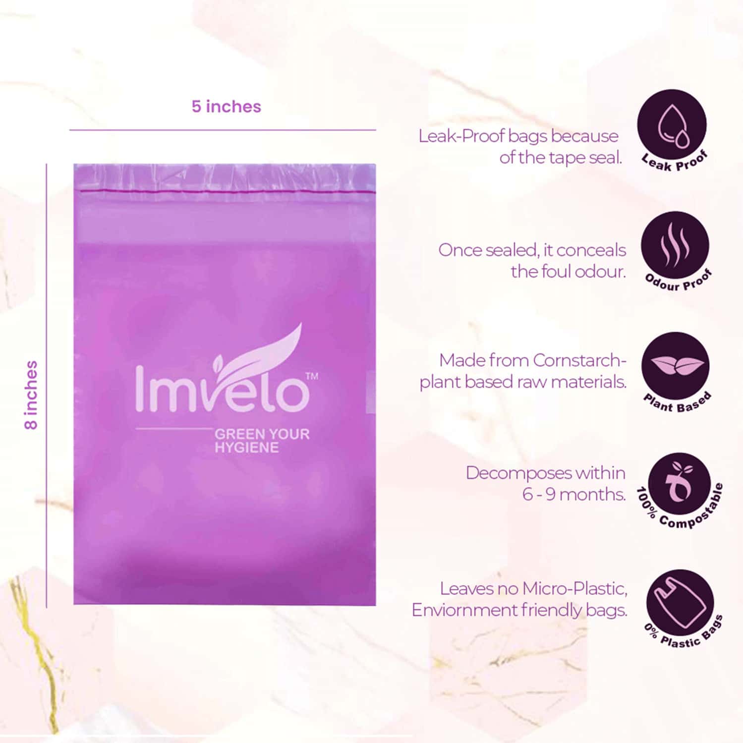 Buy IMVELO SANITARY DISPOSABLE BAGS- 60 BAGS (5 X 8 INCHES) FEMININE ...