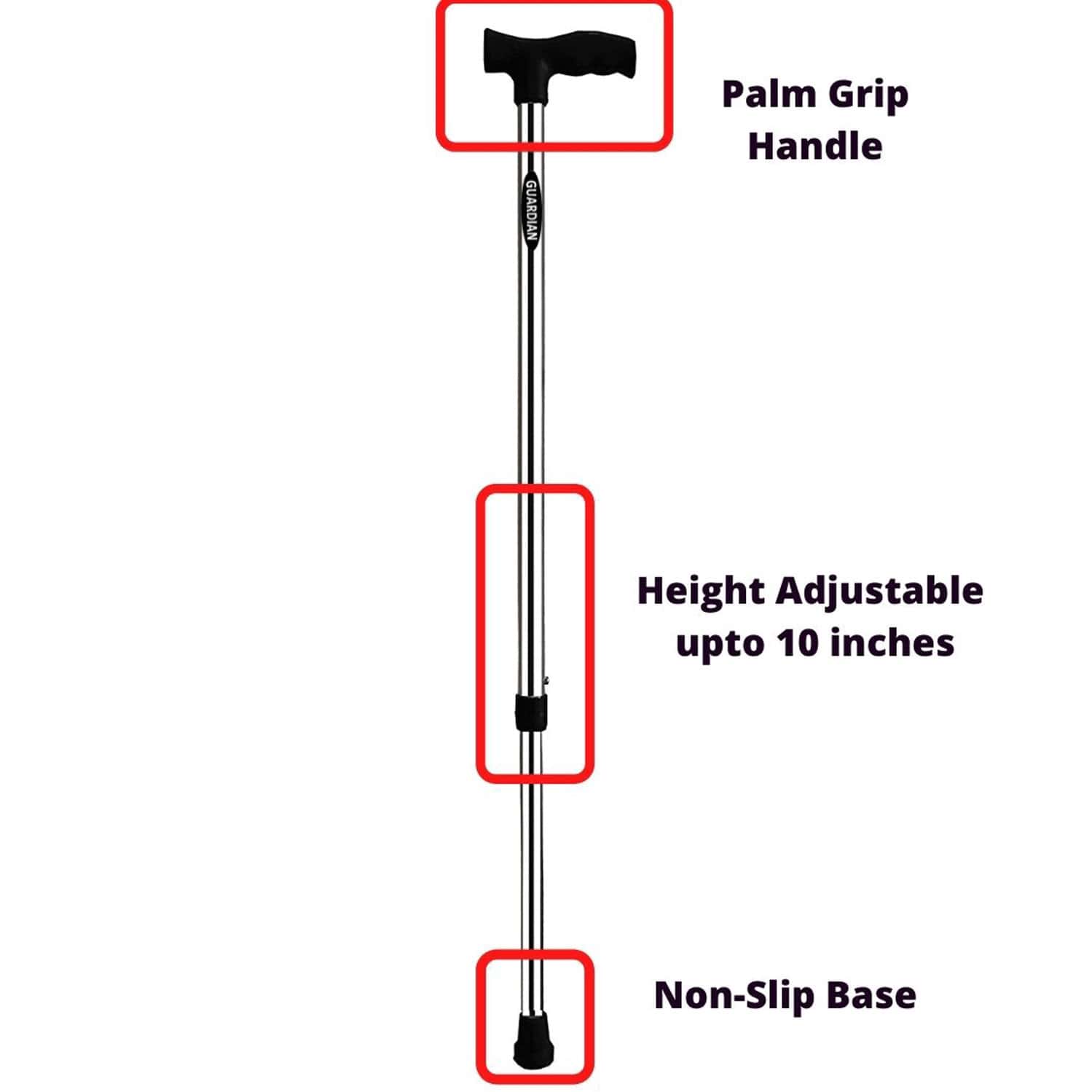 Buy GUARDIAN WALKING STICK FOR PATIENTS, UNISEX, ADJUSTABLE, STEEL ...