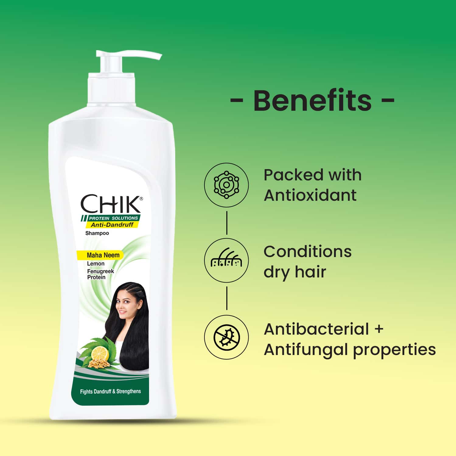 Buy CHIK PROTEIN SOLUTION ANTI DANDRUFF SHAMPOO, WITH MAHANEEM, LEMON ...