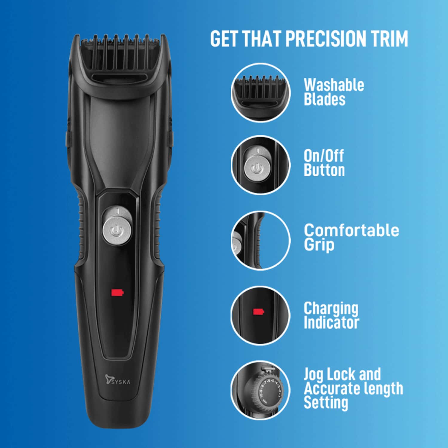 Buy SYSKA HT1200 RUNTIME: 40 MIN TRIMMER FOR MEN (BLACK) Online & Get ...
