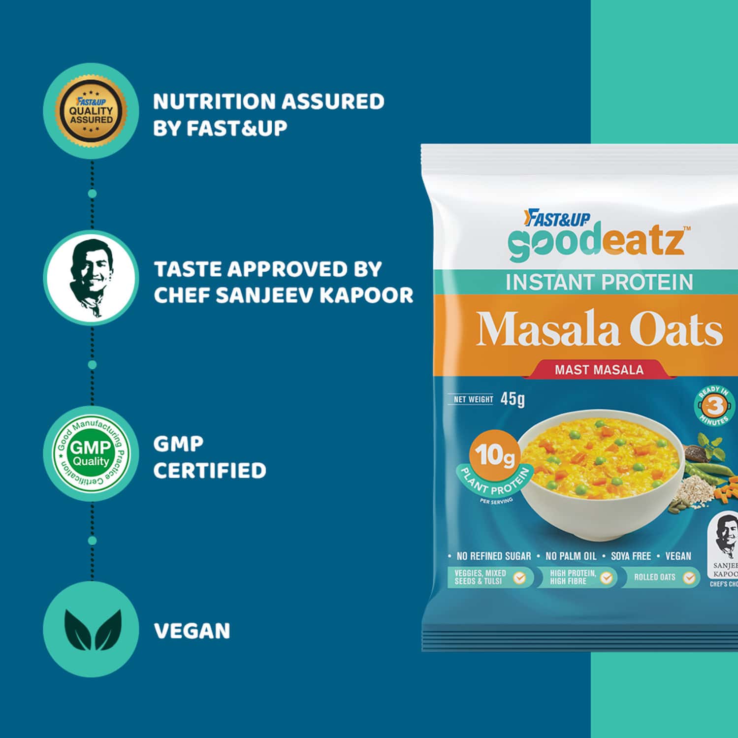 Buy FAST&UP GOODEATZ INSTANT PROTEIN MASALA OATS MAST MASALA PACK OF 6 ...