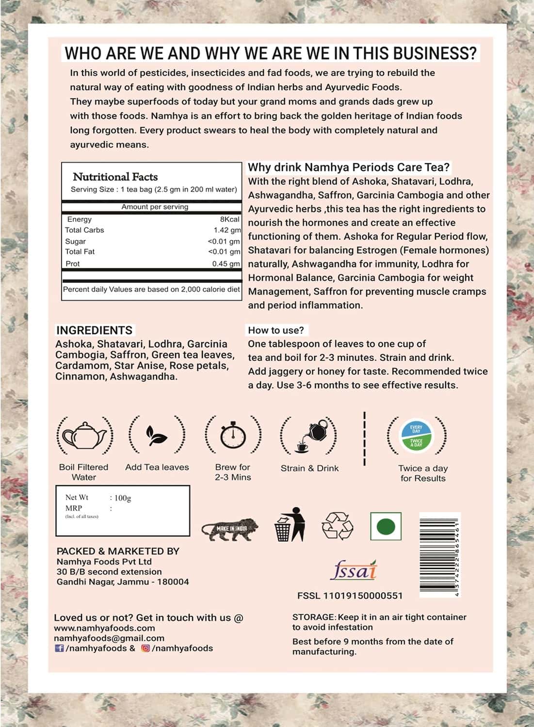 Buy NAMHYA PCOS TEA 100G POUCH Online & Get Upto 60% OFF at PharmEasy