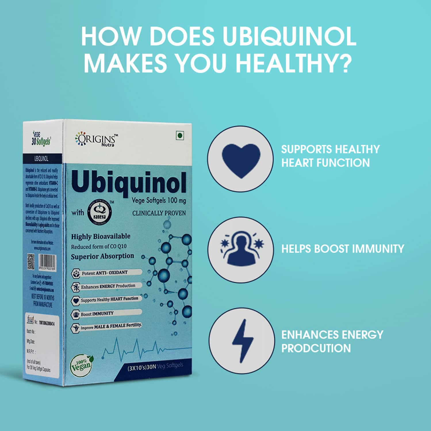 Buy ORIGINS NUTRA UBIQUINOL (100 MG) REDUCED COQ10 (30 SOFTGELS) Online ...